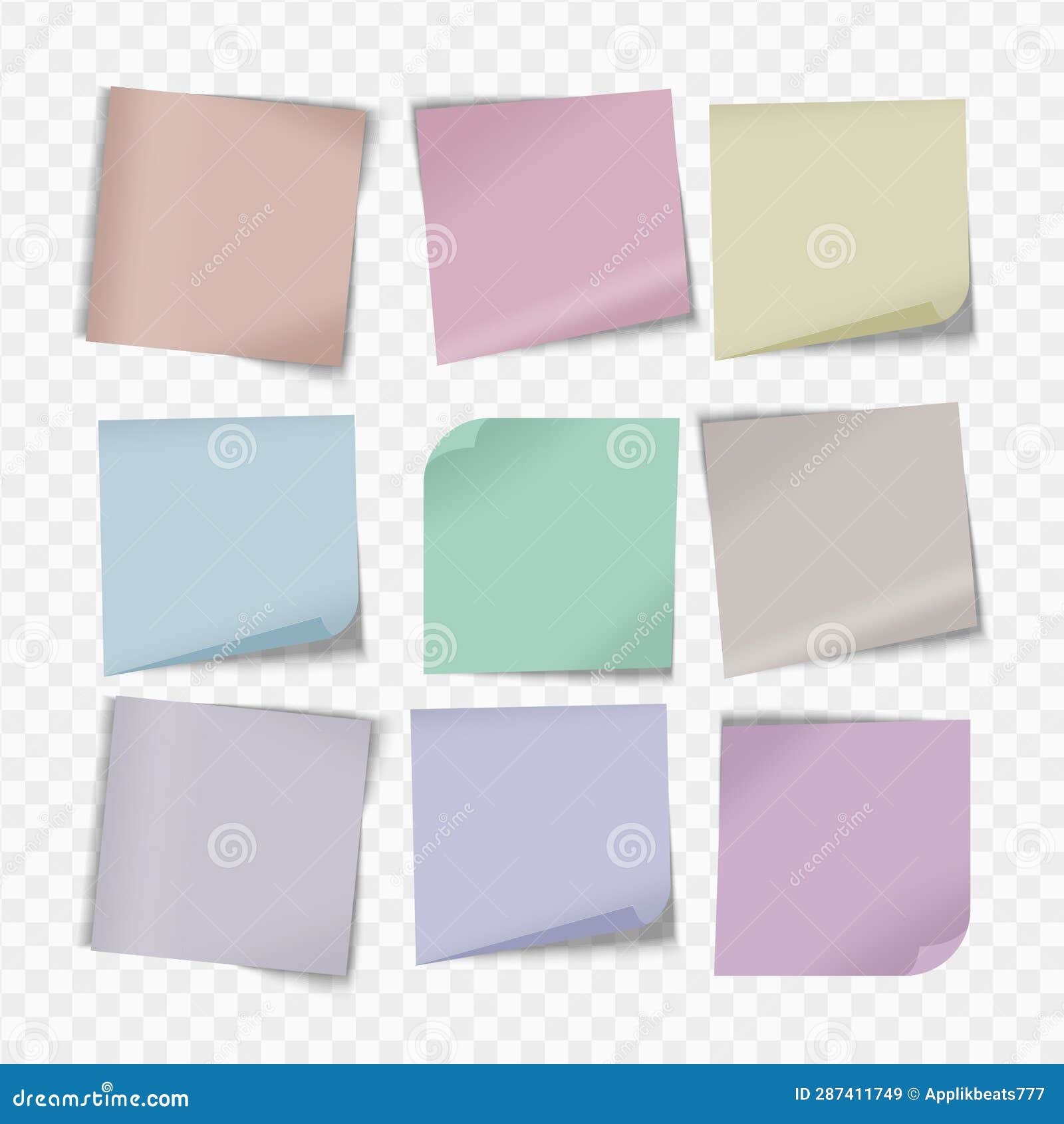 Colored Sheets of Note Papers with Curled Corner and Push Pin Stock ...