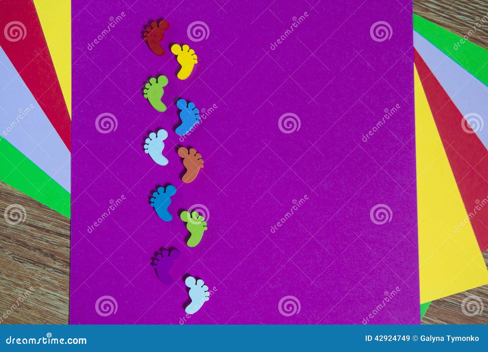 Colored Sheets of Paper, Handmade with Footprints Stock Image - Image ...