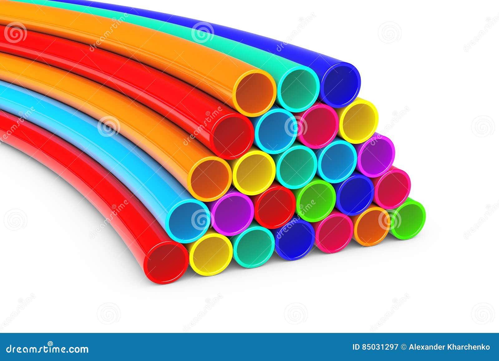 Colored Shiny Plastic Tubes. 3d Rendering Stock Illustration ...