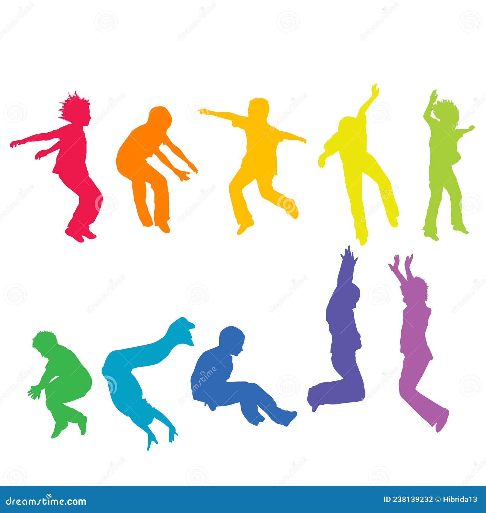 Colored Silhouettes of Children Jumping Isolated on White Background ...
