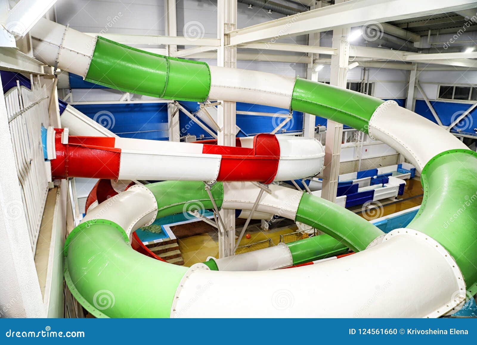 Colored Slides in the Indoor Water Park Stock Photo - Image of aqua ...