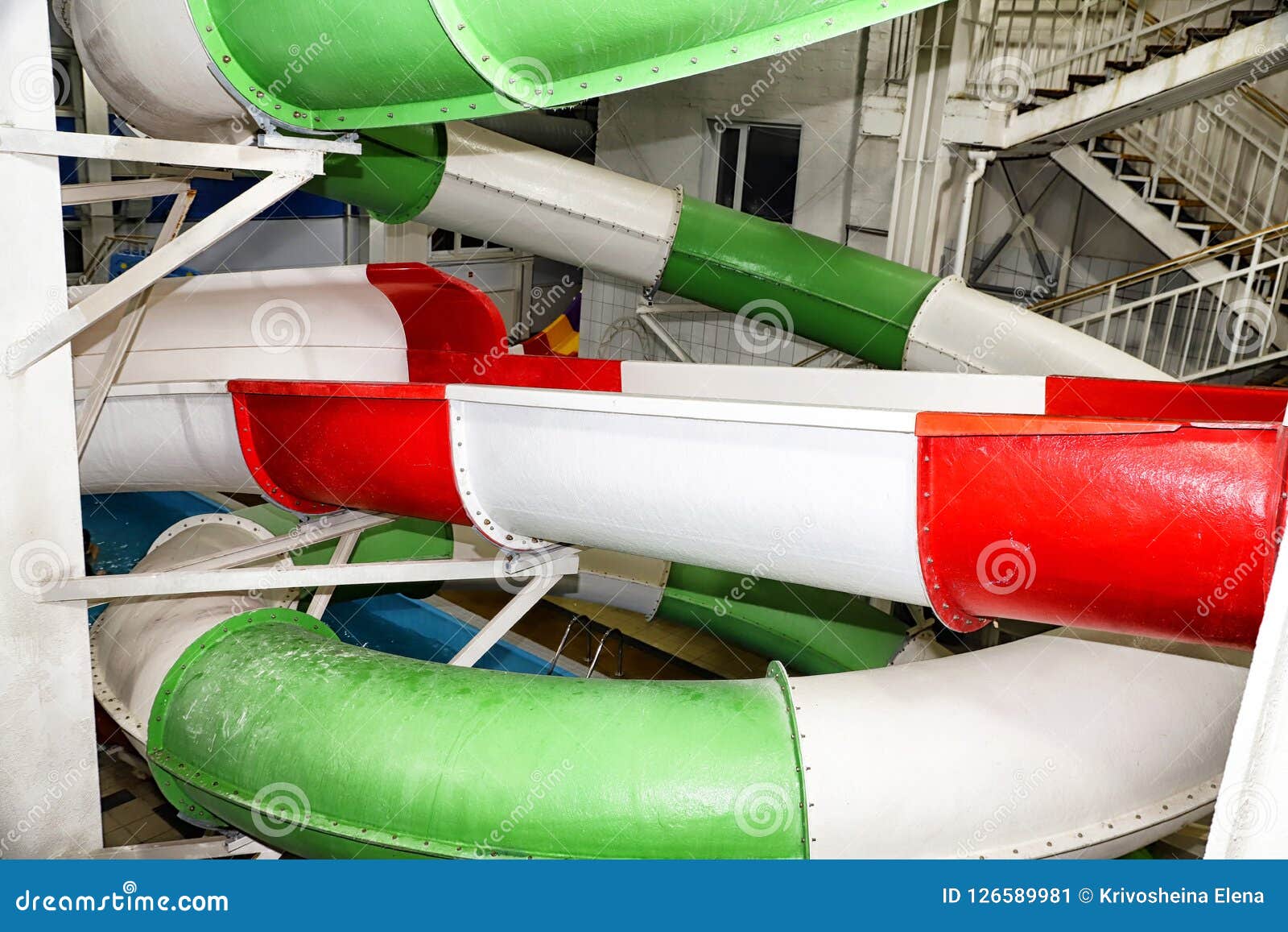Colored Slides in the Indoor Water Park Stock Image - Image of cool ...
