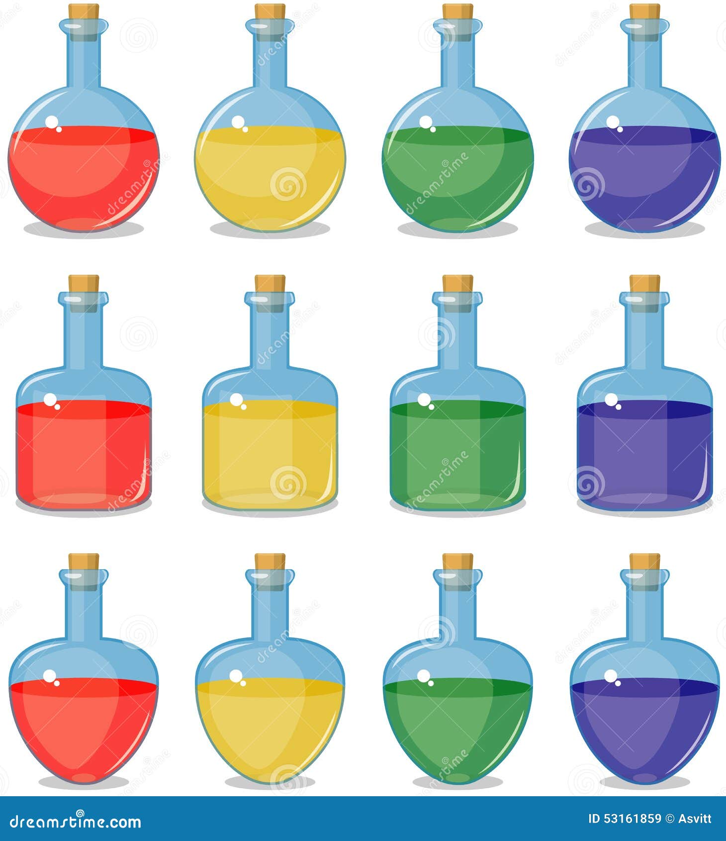 Colored small bottles stock vector. Illustration of blue - 53161859