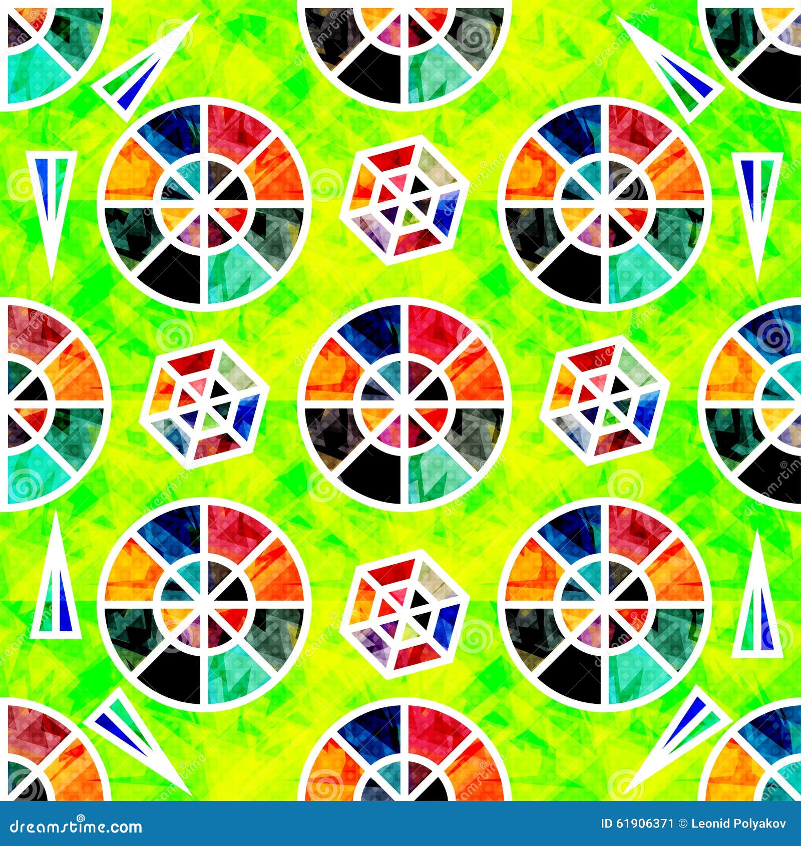 Colored Small Circles on a Green Background Psychedelic Geometric ...