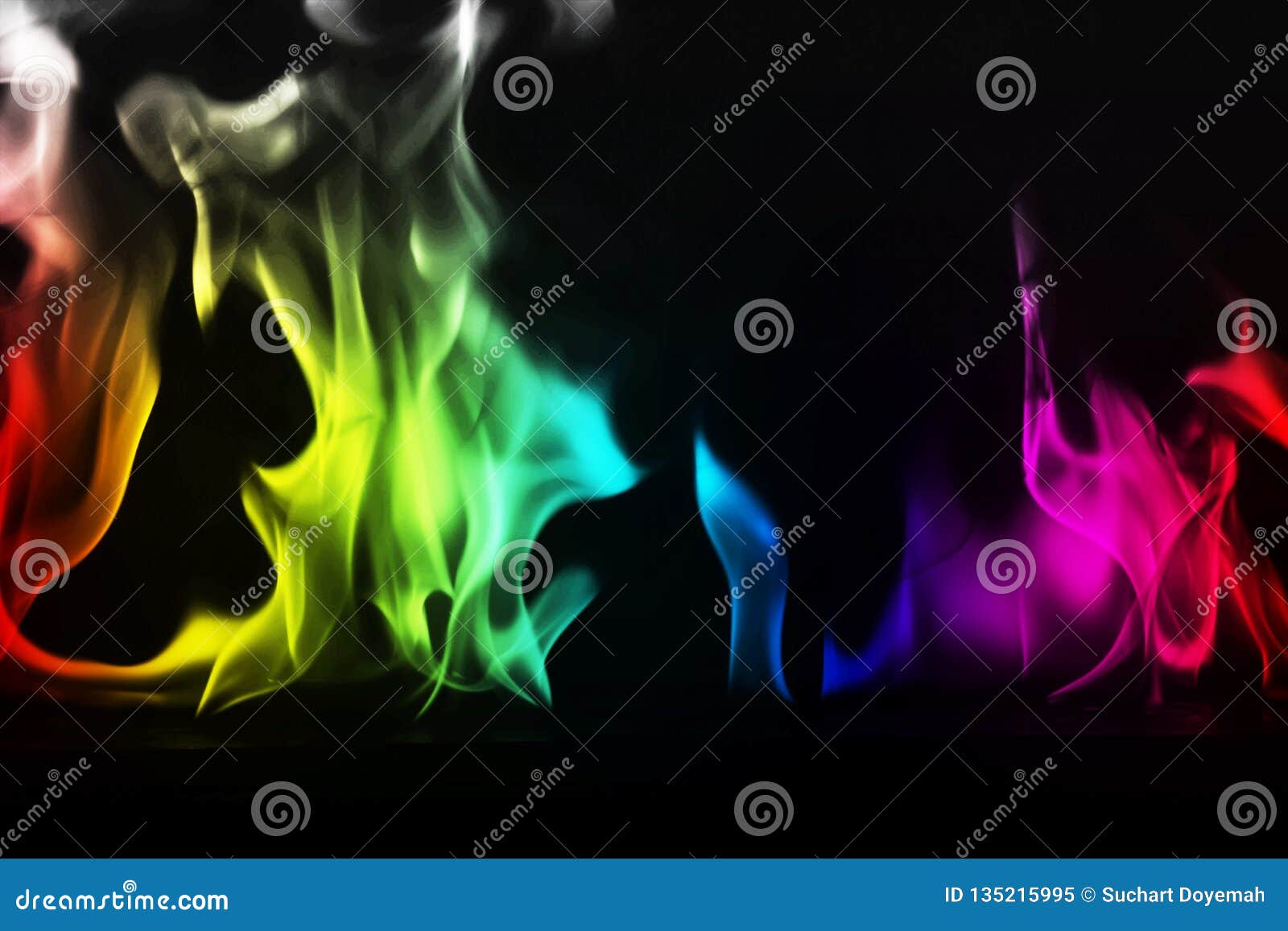 Multi Color Fire Flame Abstract on Black Background. a Mystic Colorful ...