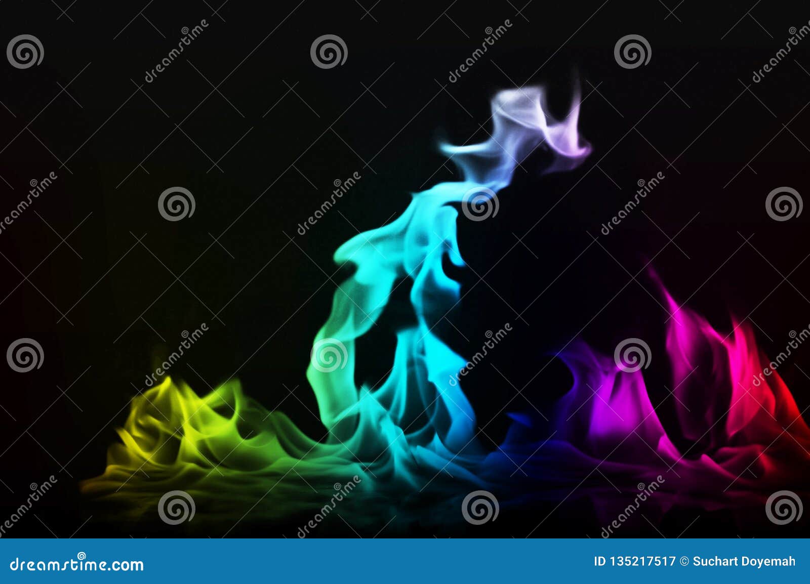 Multi Color Fire Flame Abstract on Black Background. a Mystic Colorful ...