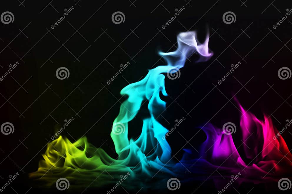 Multi Color Fire Flame Abstract on Black Background. a Mystic Colorful ...