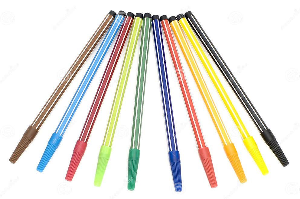 Colored Soft-tip Pen on White Stock Photo - Image of supplies, colorful ...