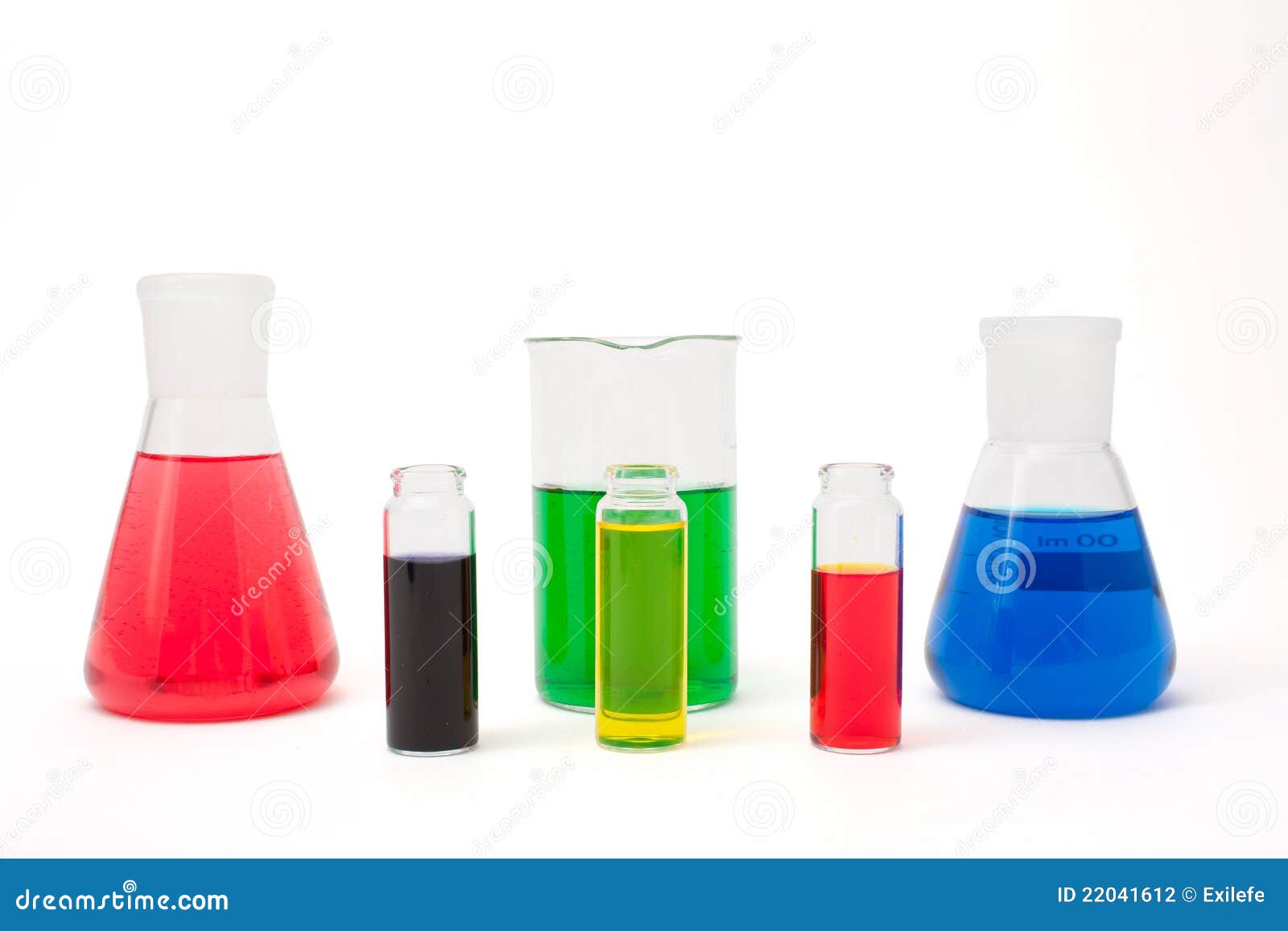 Colored Solution in Laboratory Flasks Stock Photo - Image of milliliter ...
