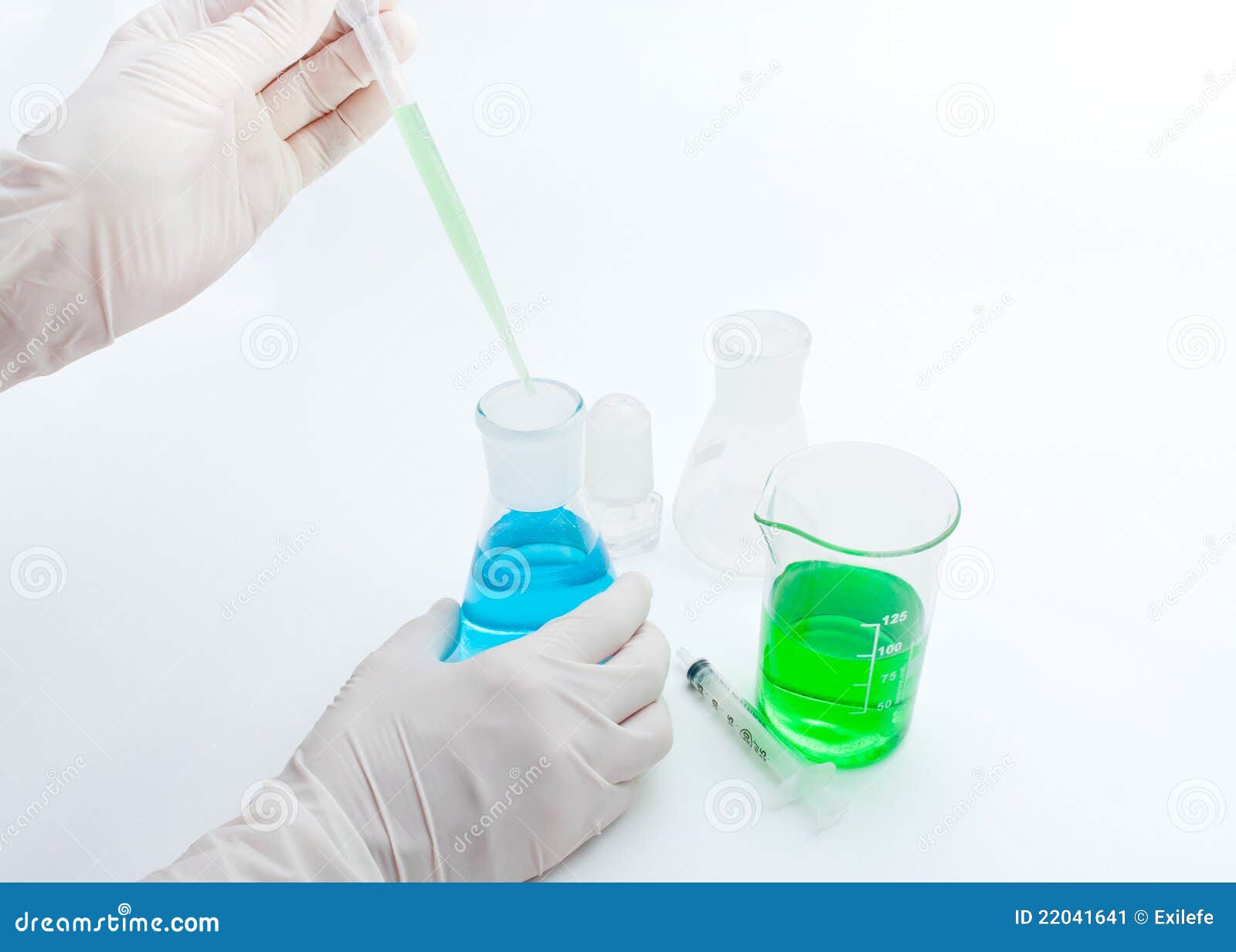 Colored Solution in Laboratory Flasks Stock Image - Image of blue ...