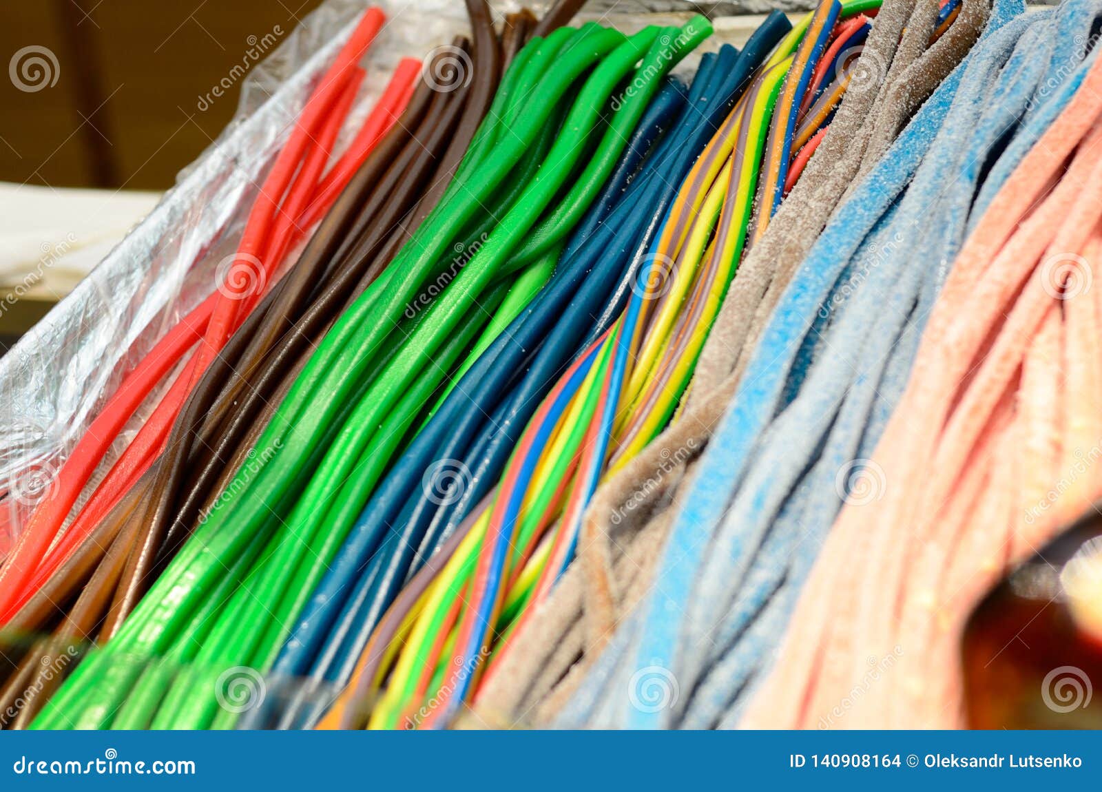 Colored Spaghetti Candy. stock photo. Image of chewing - 140908164