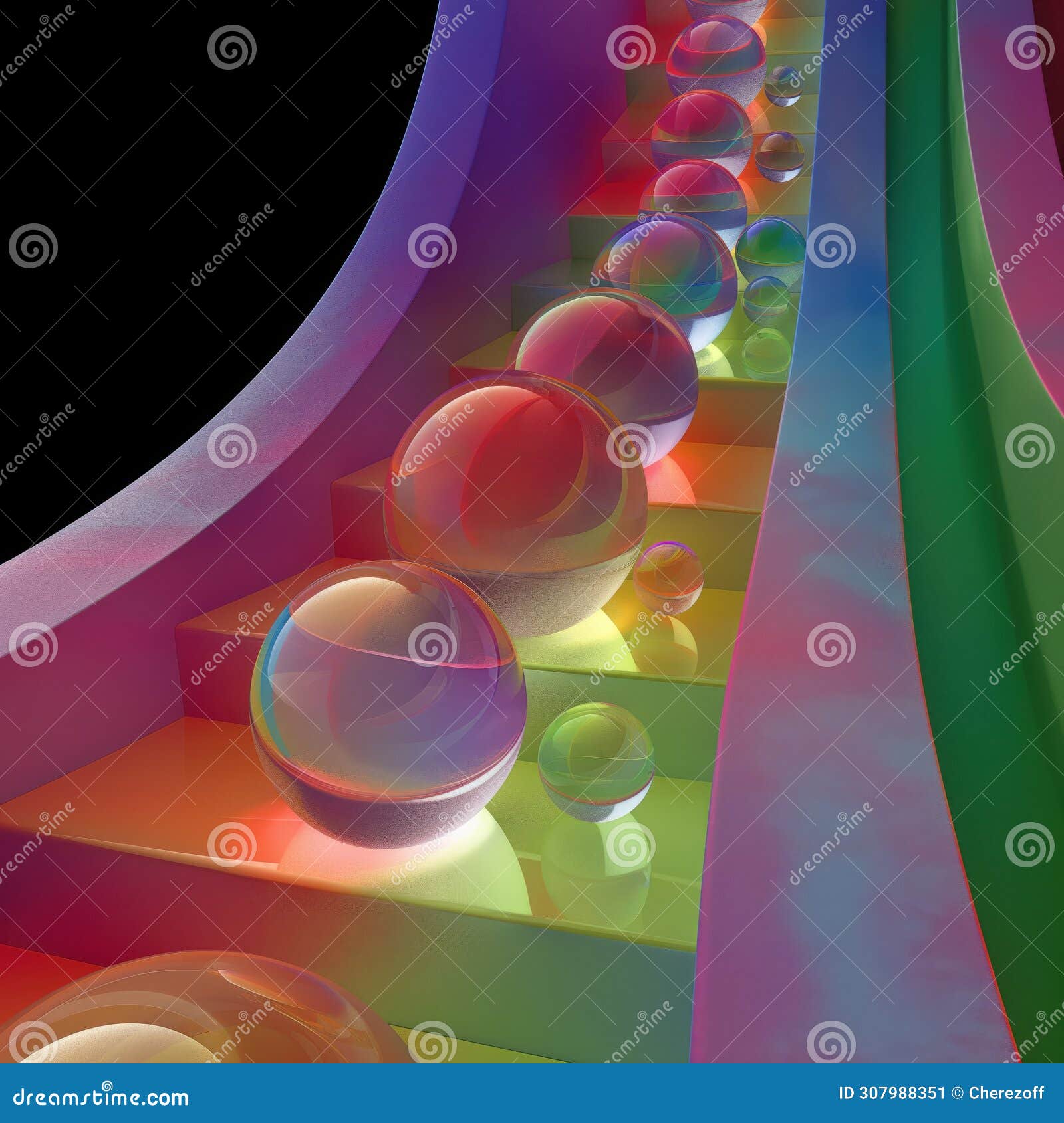 Colored Spheres Roll Down the Steps Stock Illustration - Illustration ...