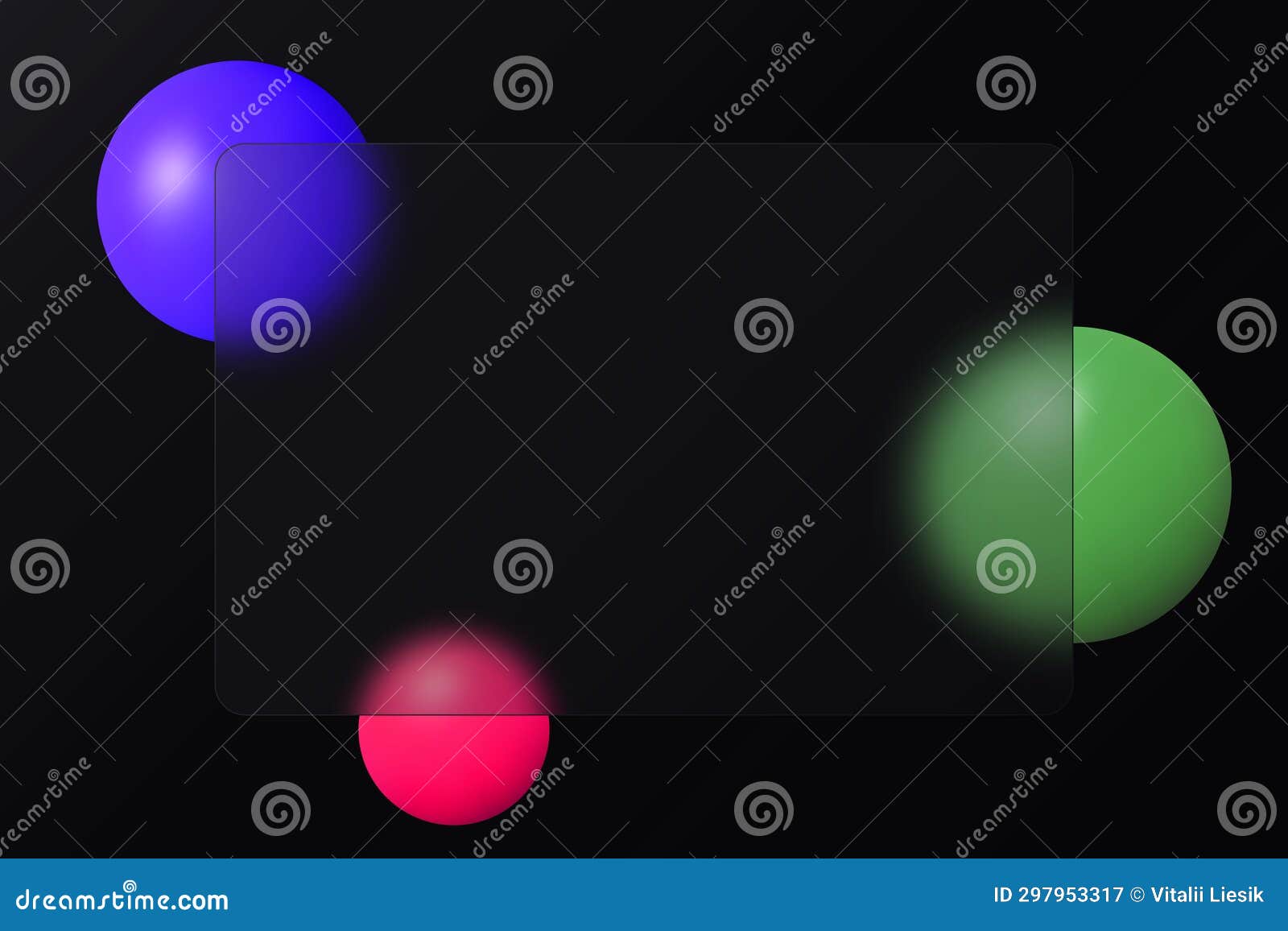 Colored Spheres and Transparent Rectangular Glass Banner with Black ...