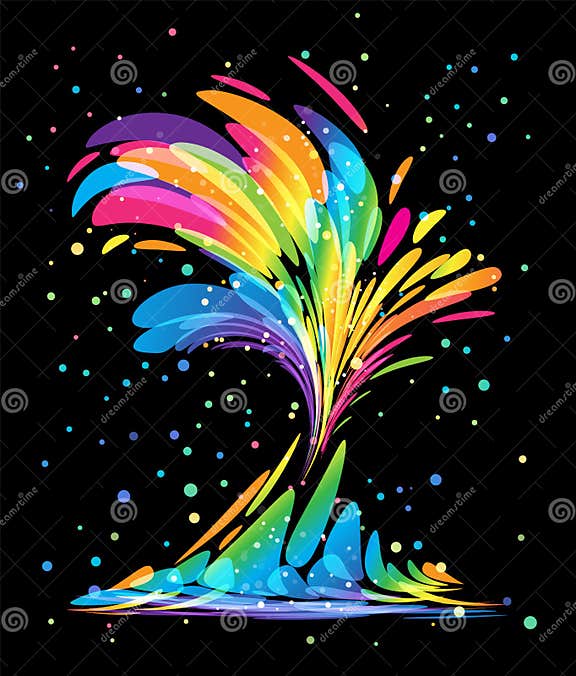 Colored splash on black stock vector. Illustration of fountain - 80940031