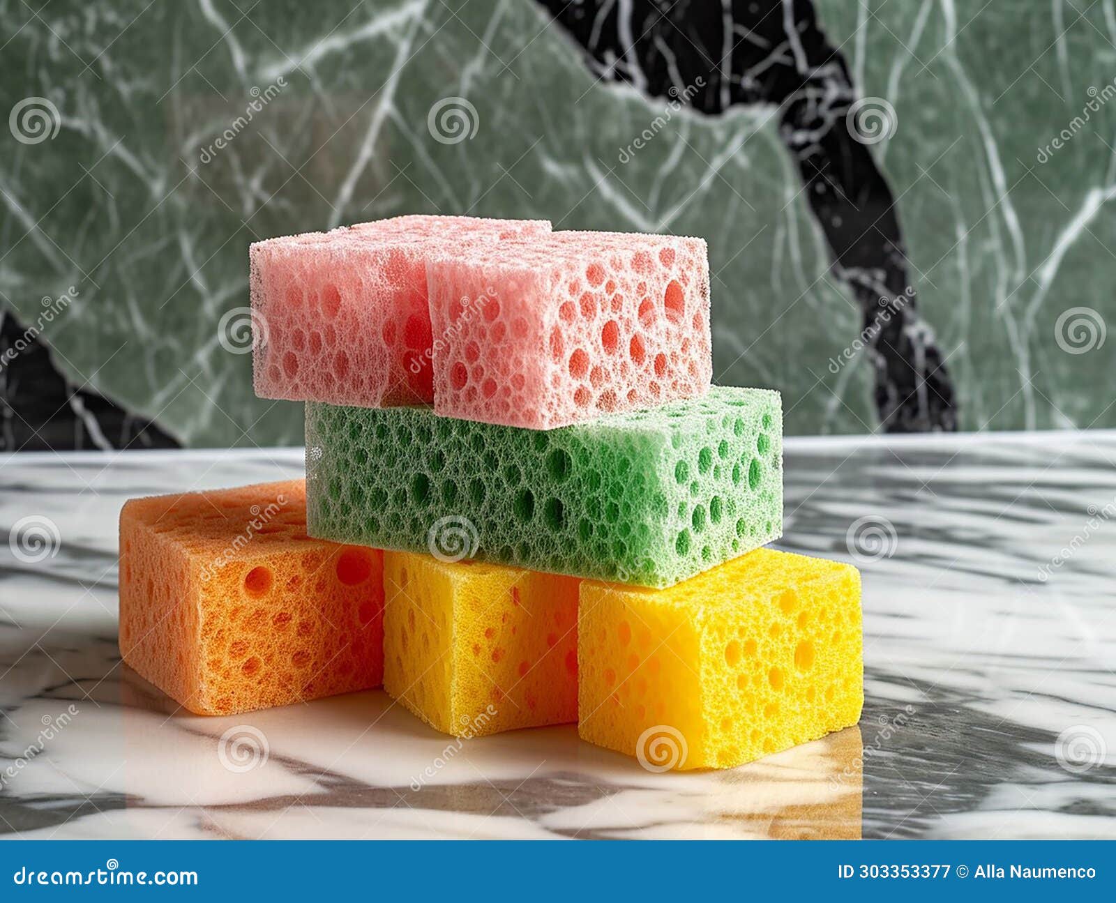 Colored Sponges on White Marble Table Stock Illustration - Illustration ...