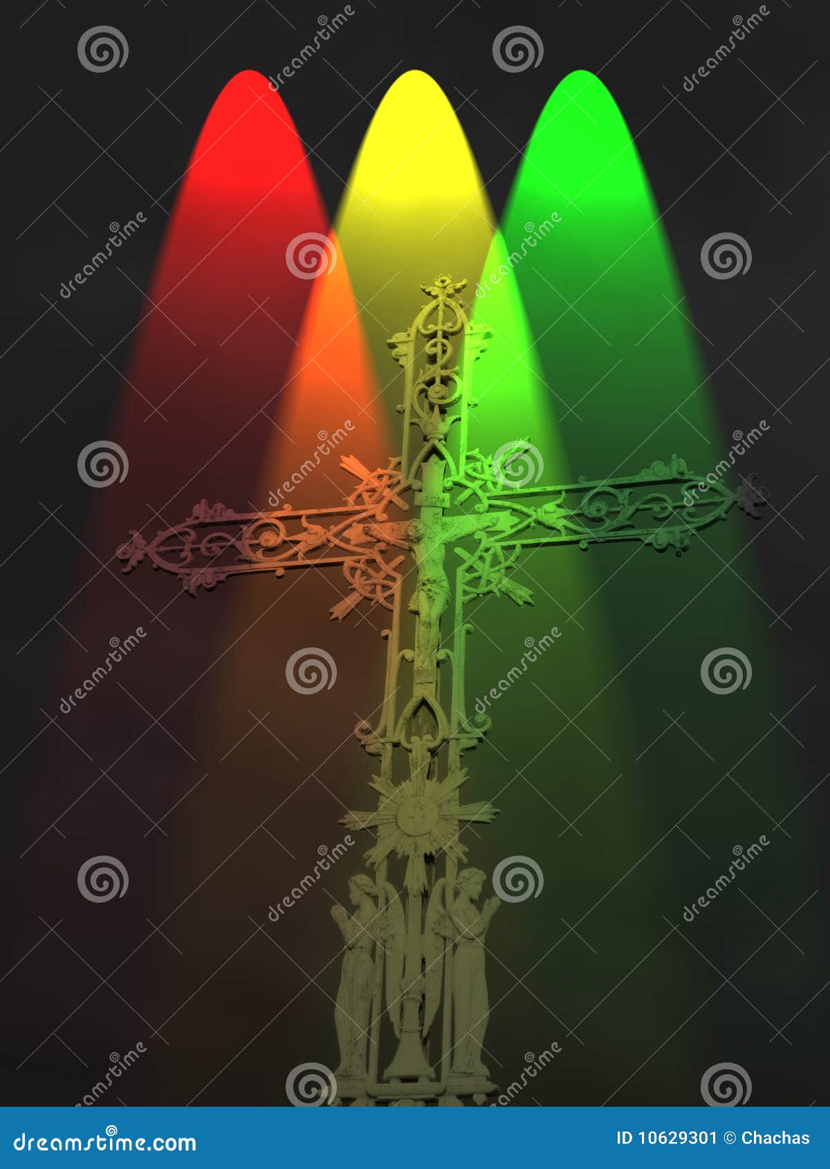 Colored Spotlights on Cross Stock Illustration - Illustration of ...