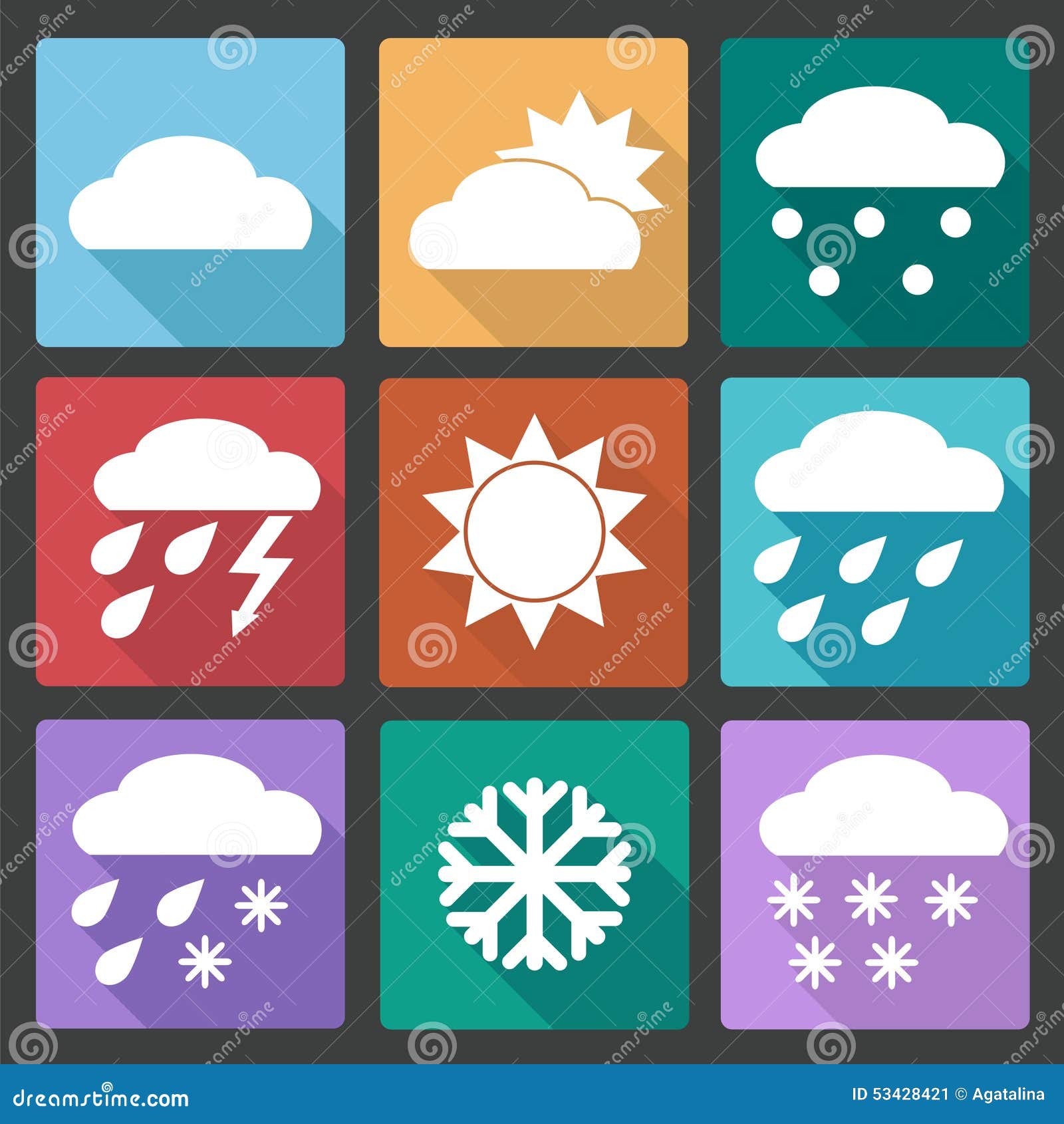 Colored Square Icons Set of Weather Forecast Stock Vector ...