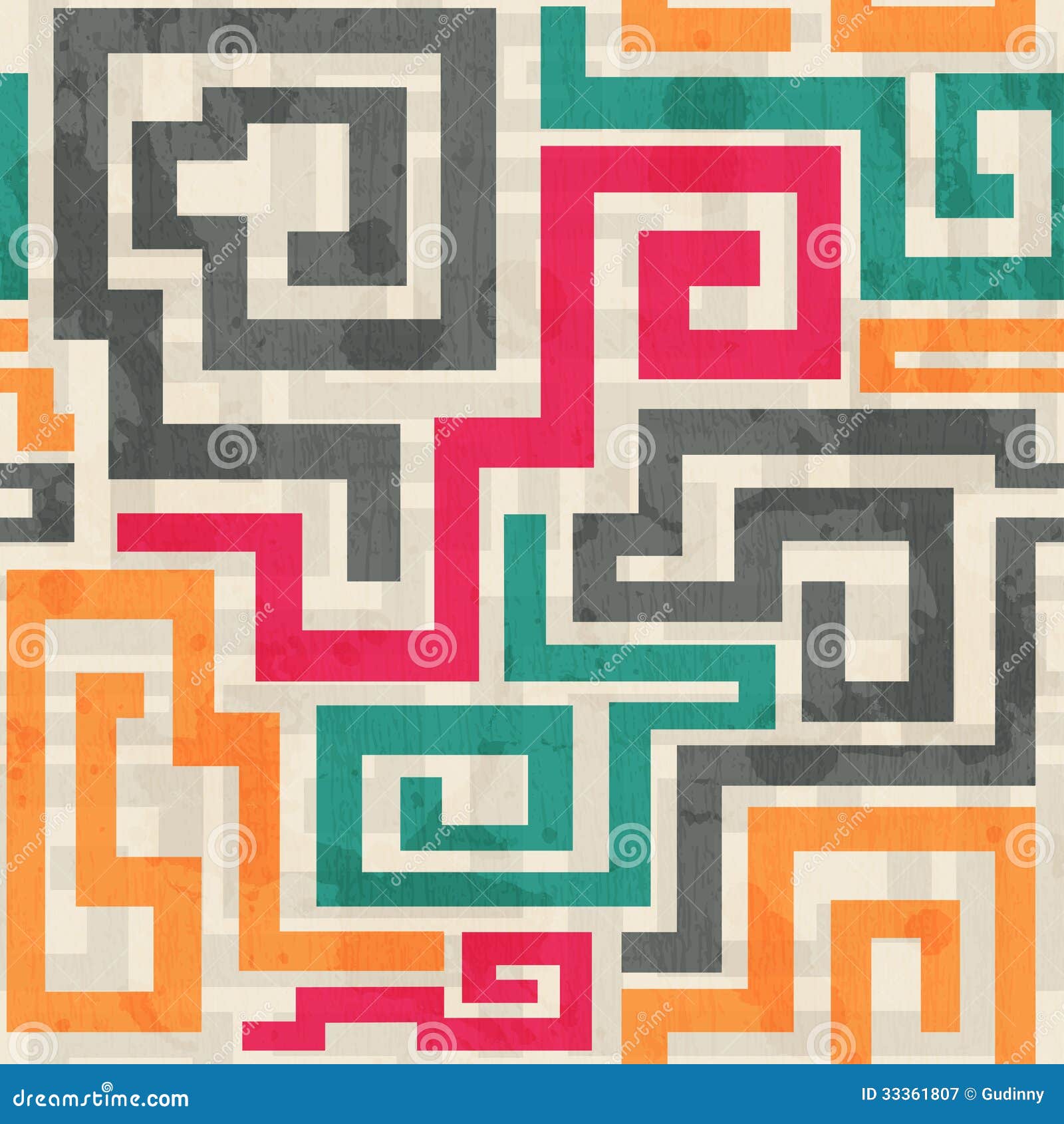 Colored Square Spiral Pattern with Grunge Effect Stock Vector ...