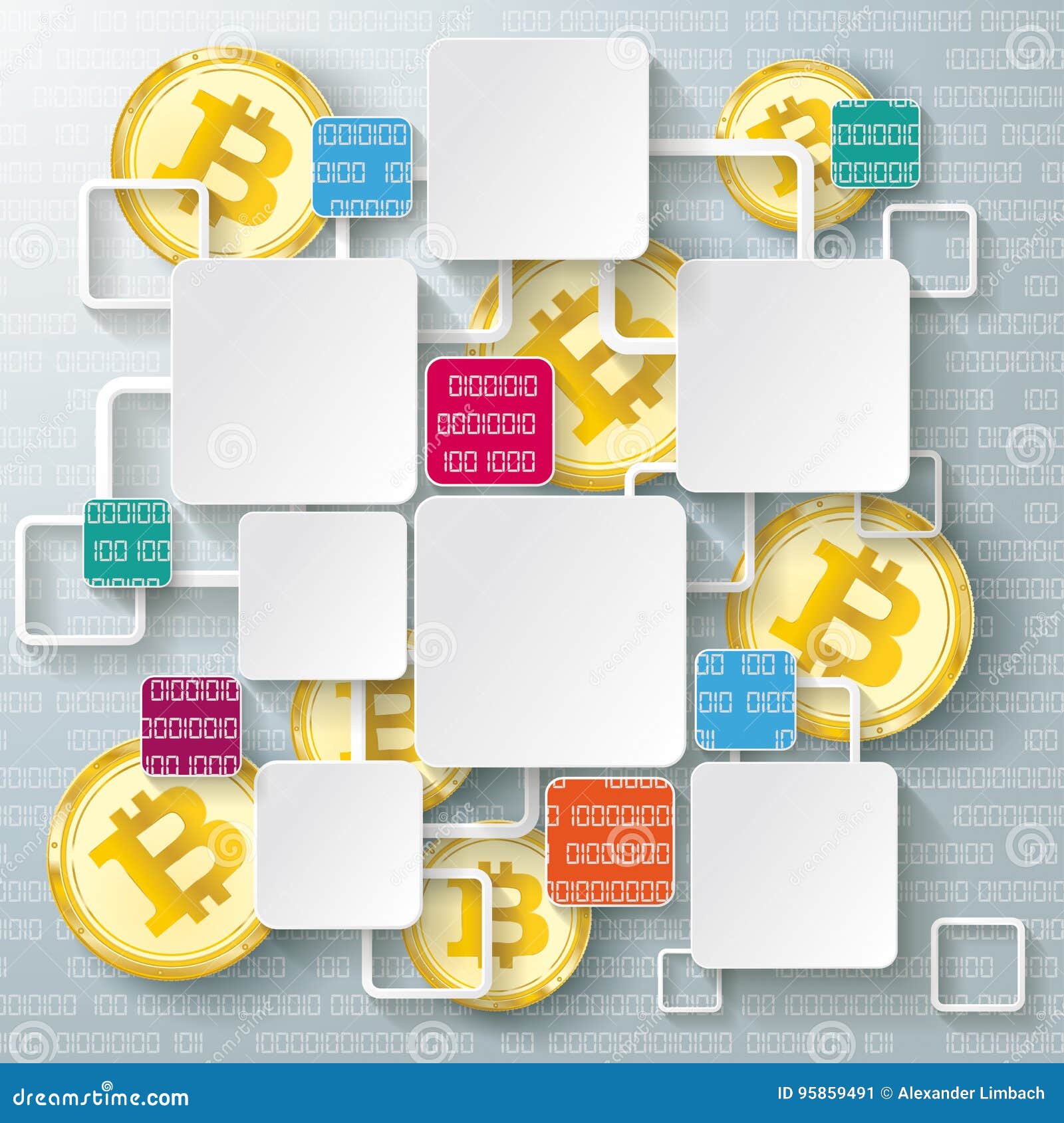 Colored Squares Frames Golden Bitcoins Data Blockchain Stock Vector ...