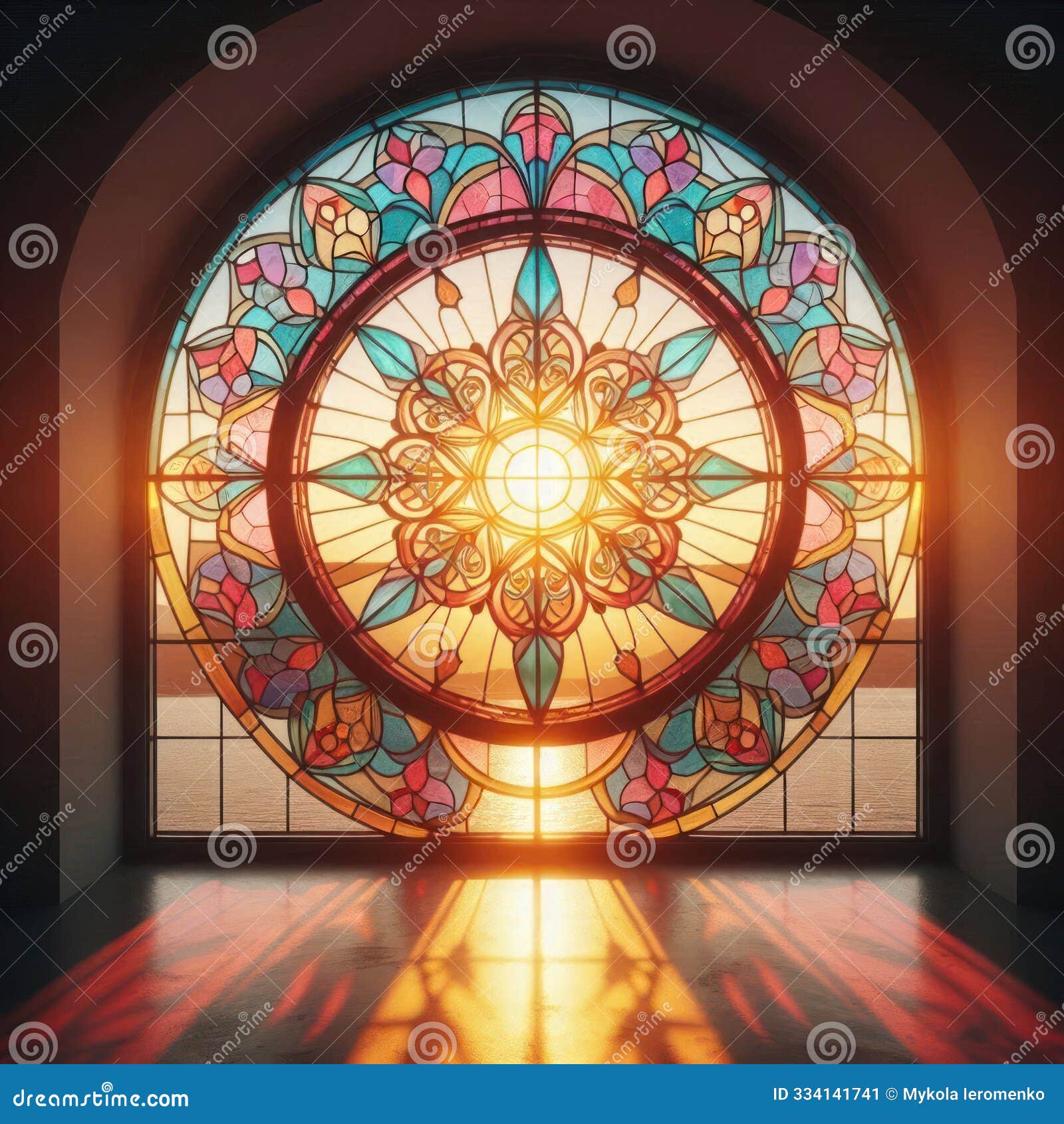 Colored Stained-glass Window with a Beautiful Reflection on the Floor ...