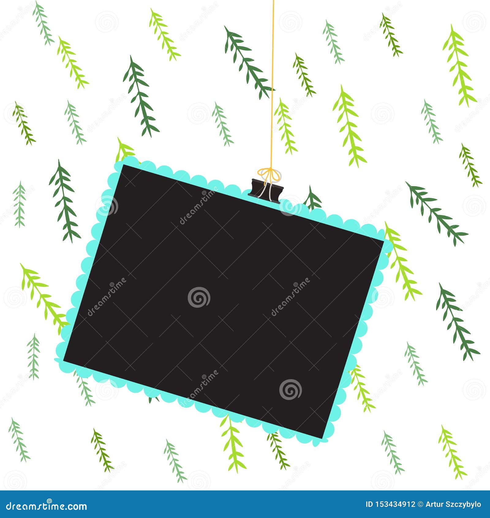 Colored Stamp Stuck By Binder Clip And String. Empty Square Frame With ...