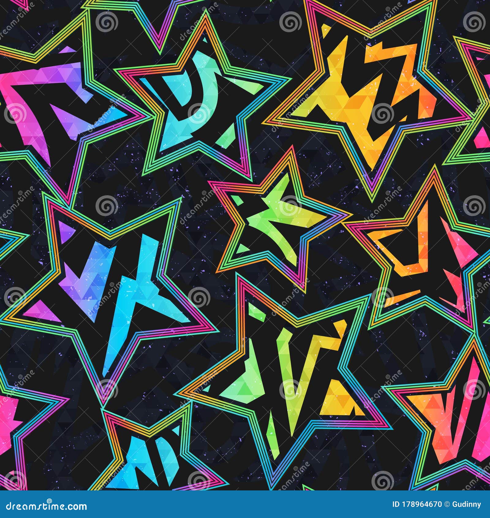Colored Star Geometric Seamless Pattern with Grunge Effect Stock Vector ...