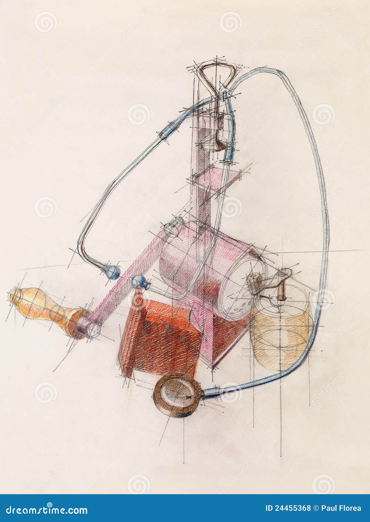 Colored Still Life Study on Object Composition Stock Illustration ...