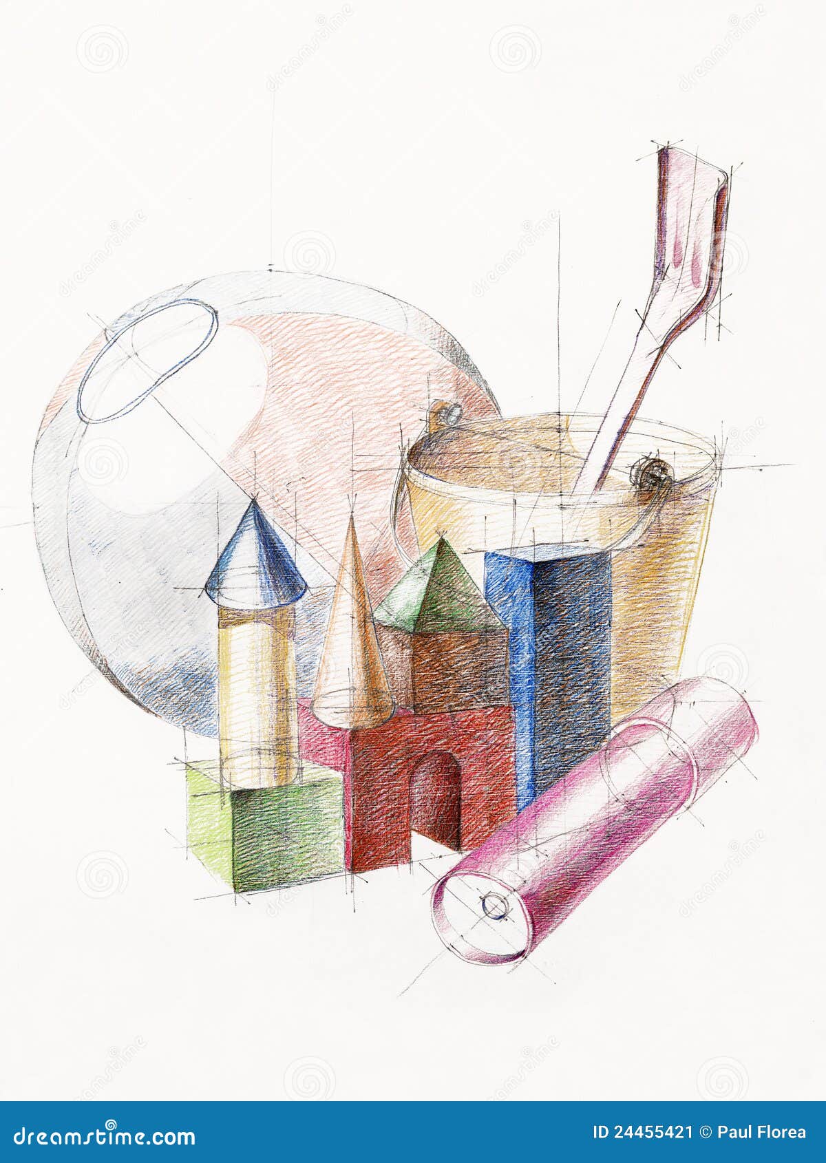 Colored Still Life Study on Object Composition Stock Illustration ...