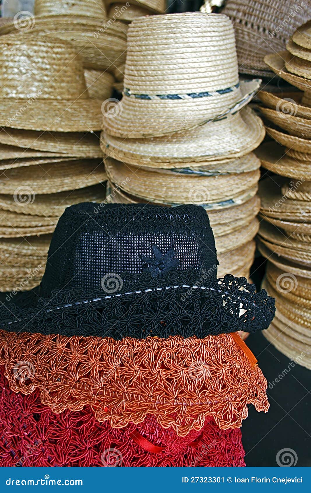 Colored straw hats stock image. Image of head, white - 27323301
