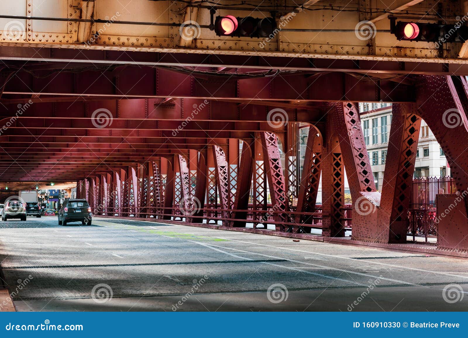 Colored street in Chicago stock photo. Image of buildings - 160910330