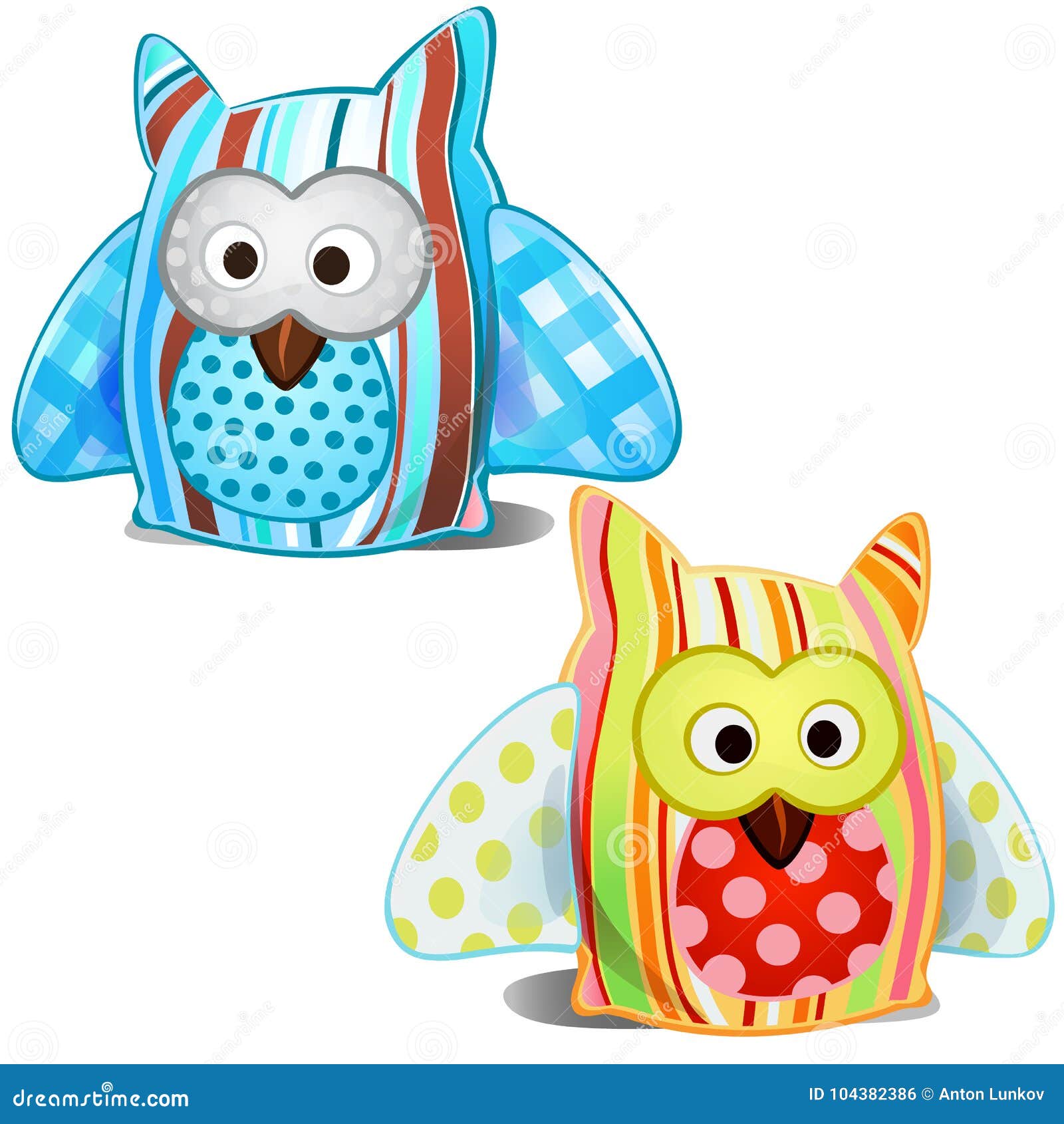 Colored Stuffed Pillows Owls. Vector Isolated on White Background Stock ...