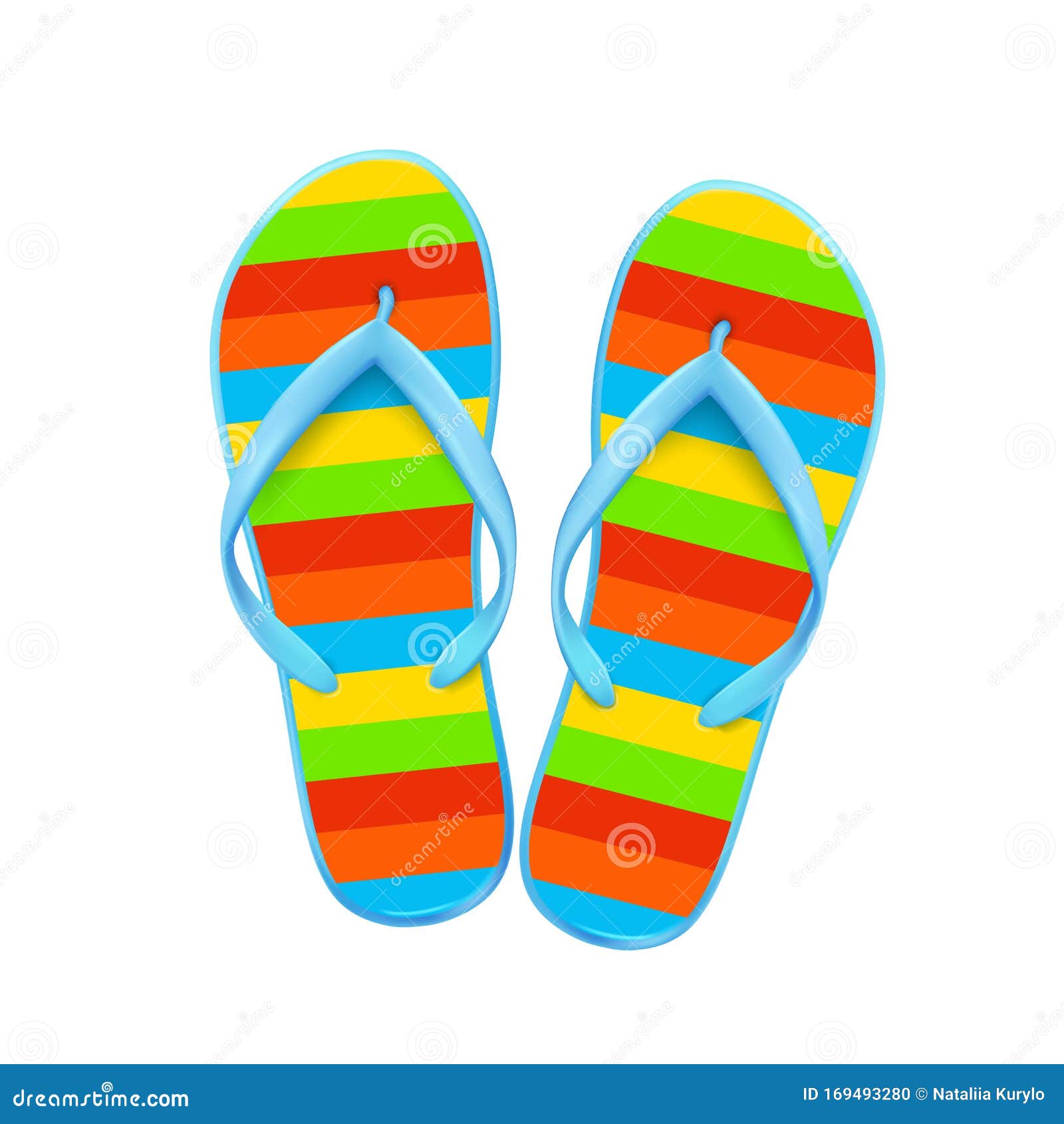 Colored Summer Beach Slippers with Stripes, on a White Background ...