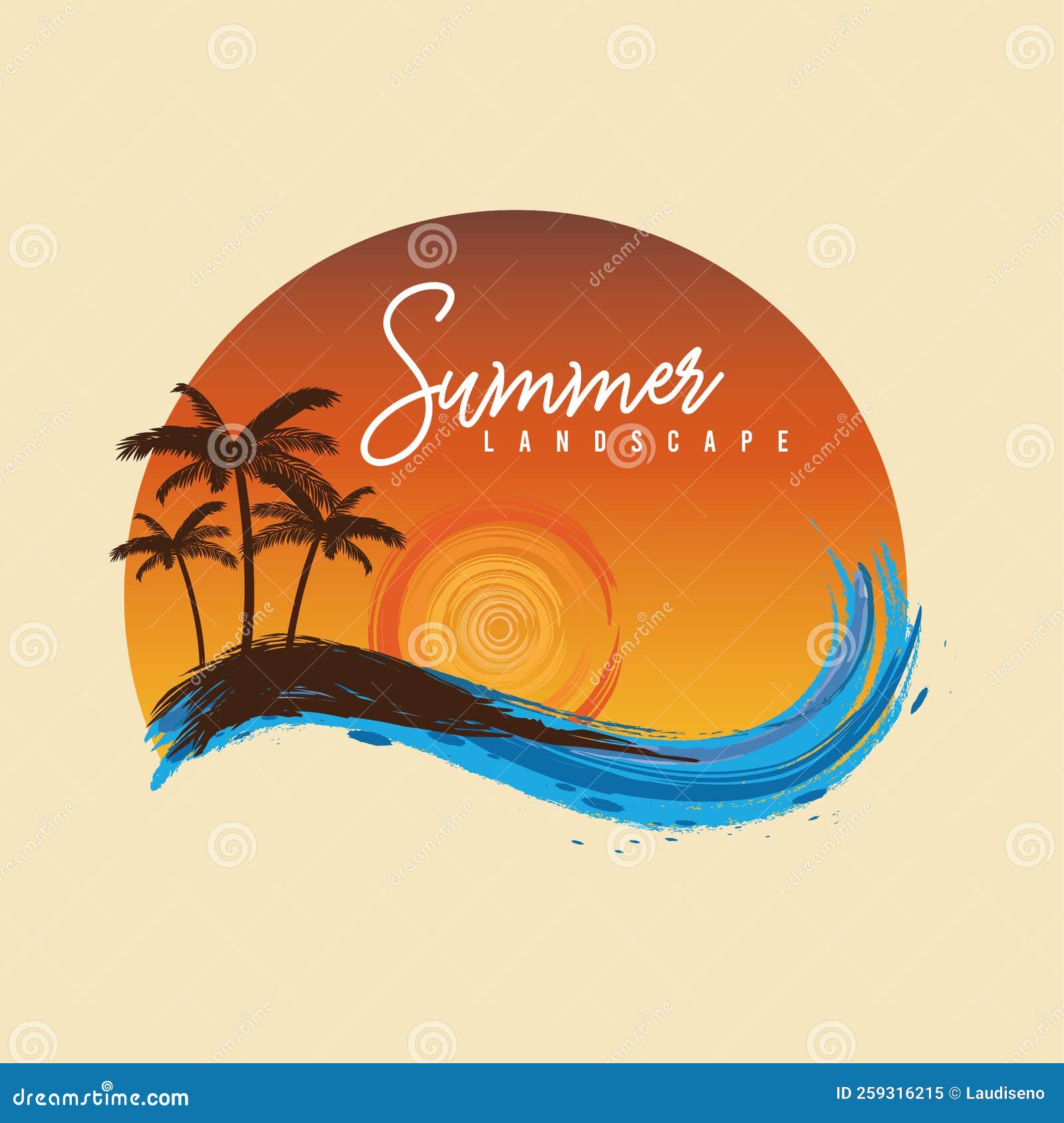 Colored Sunset Concept Image with Palm Trees Vector Stock Vector ...