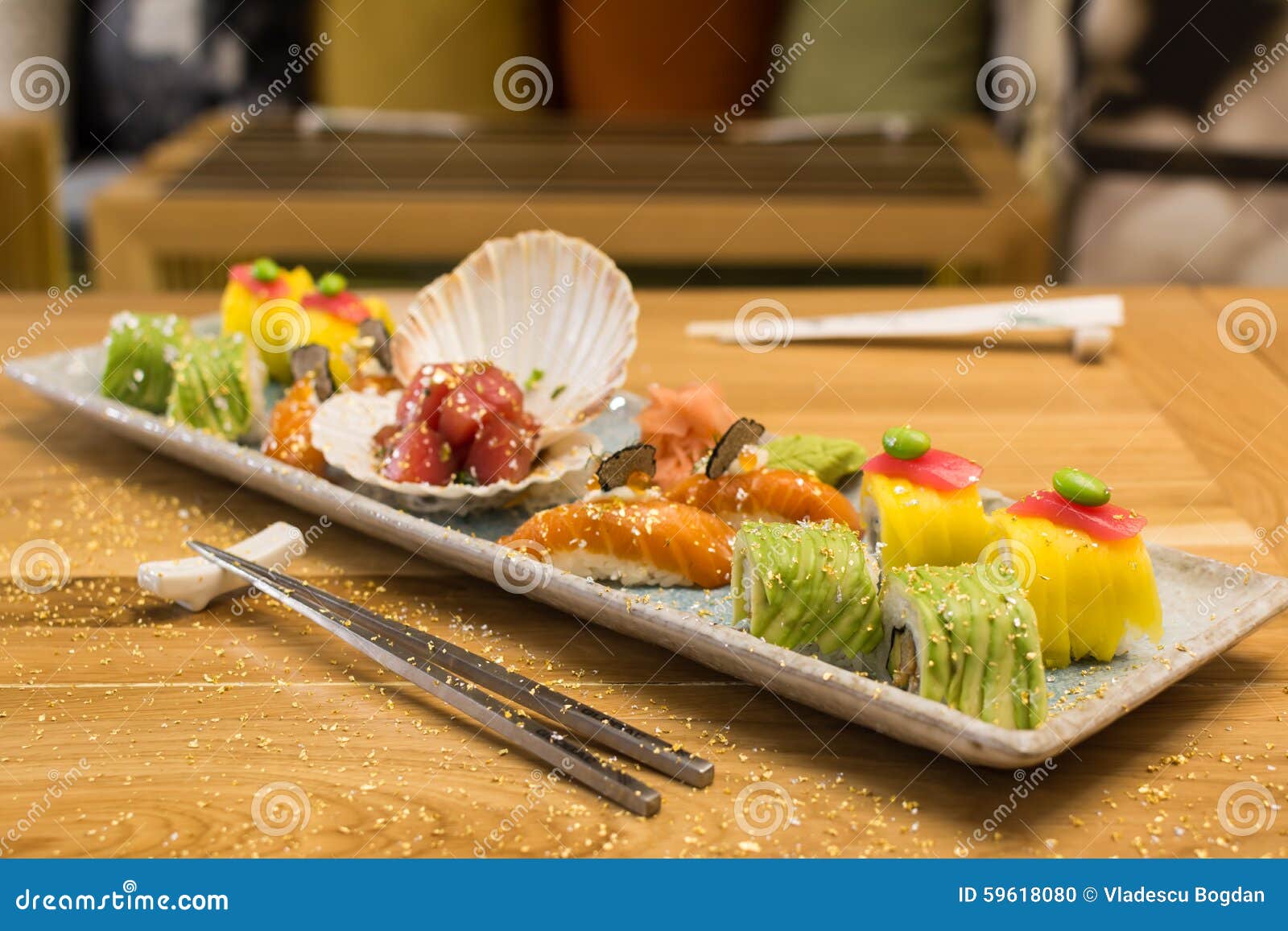 Colored sushi plate stock photo. Image of traditional - 59618080