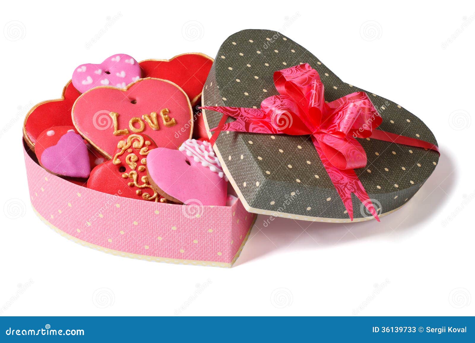 Colored Sweet Heart Cookies in Festive Box Stock Image - Image of icing ...