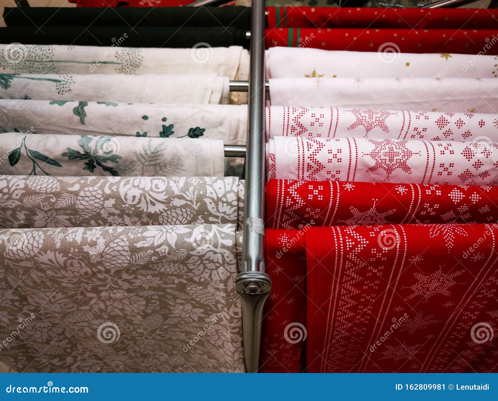 Colored Tablecloths Different Models Hanging Stock Image - Image of ...