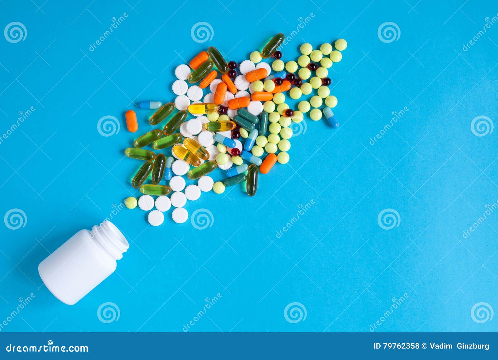 Colored Tablets in Plastic Container Top View Stock Photo - Image of ...