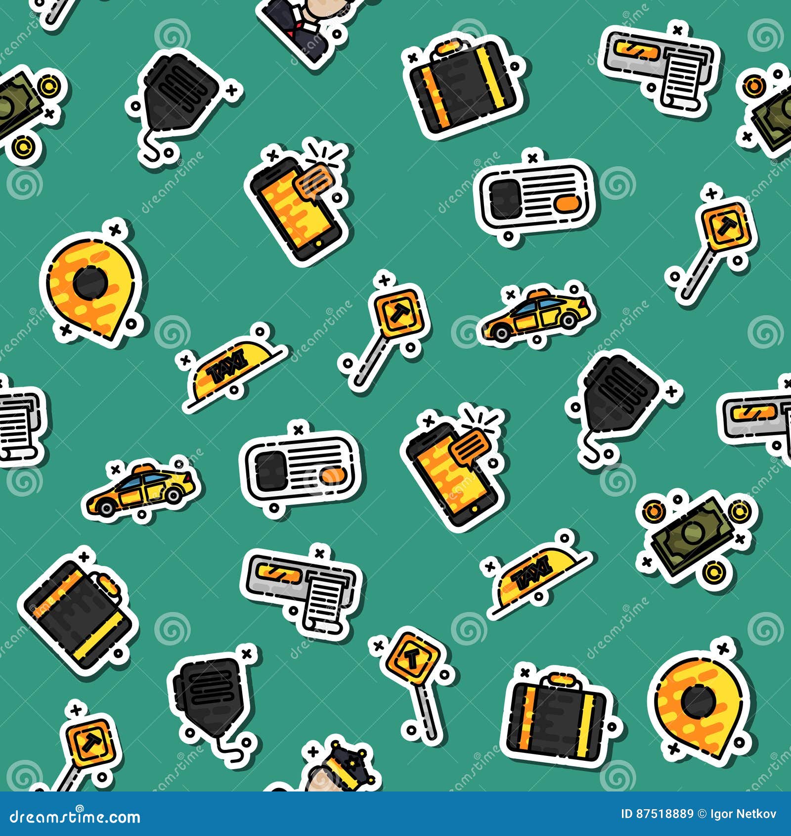 Colored taxi pattern stock vector. Illustration of character - 87518889