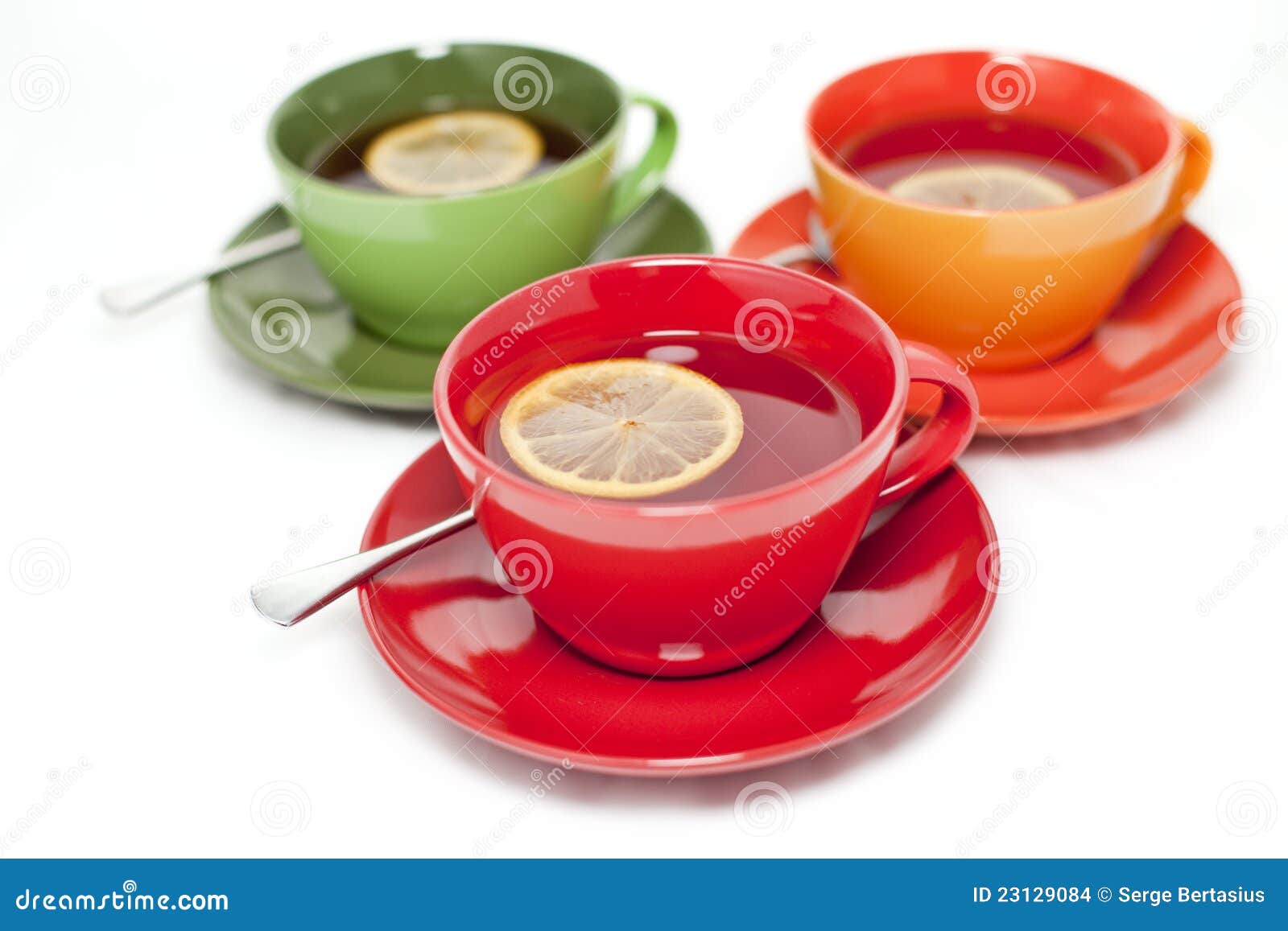 Colored Tea Cups with Tea and Lemon Stock Photo - Image of designer ...