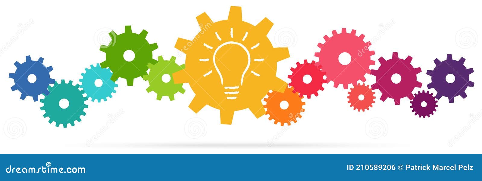 Colored Team Work Gears with Light Bulb Stock Vector - Illustration of ...