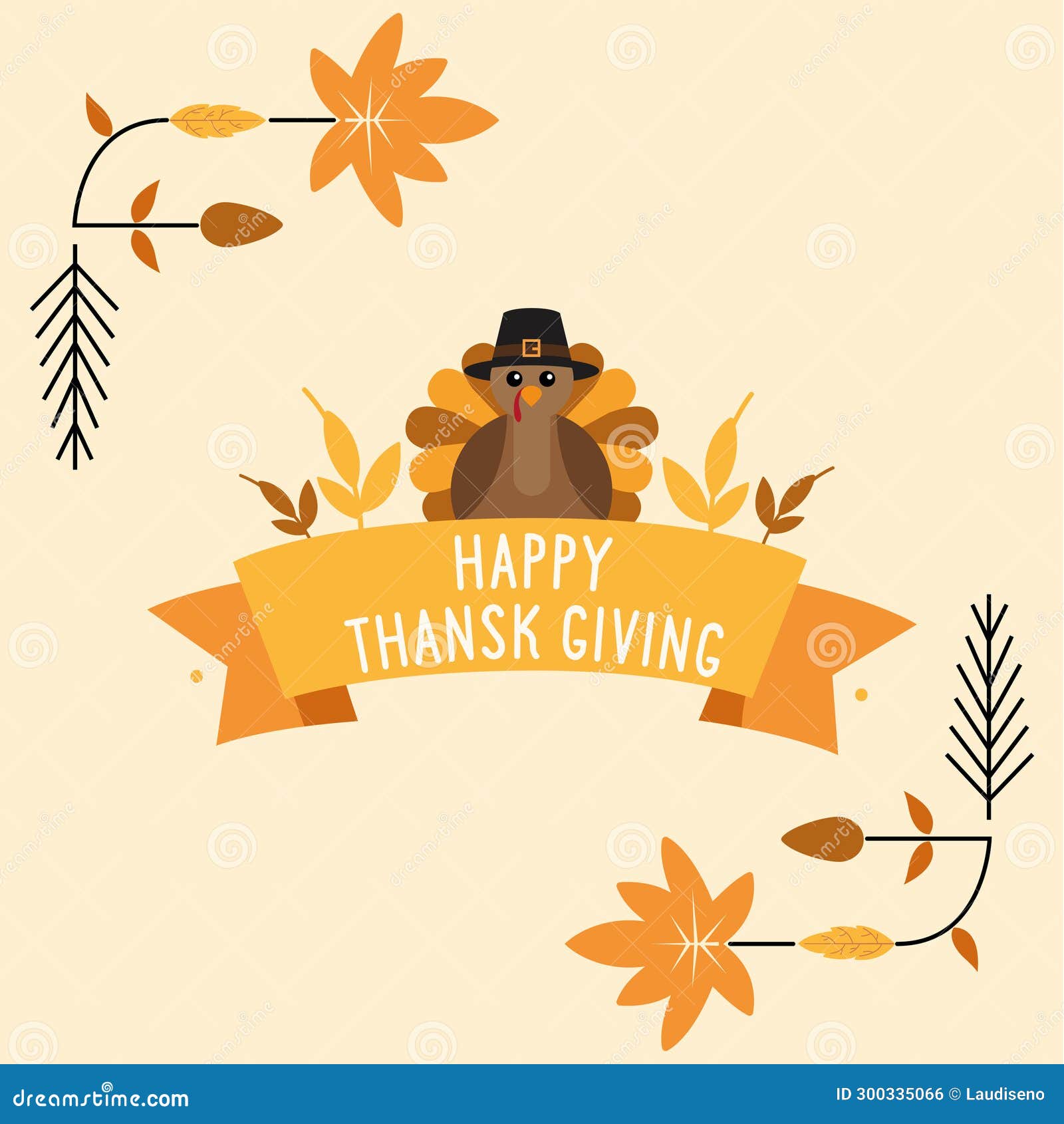 Colored Thanksgiving Day Lettering with Turkey Avatar Vector Stock ...