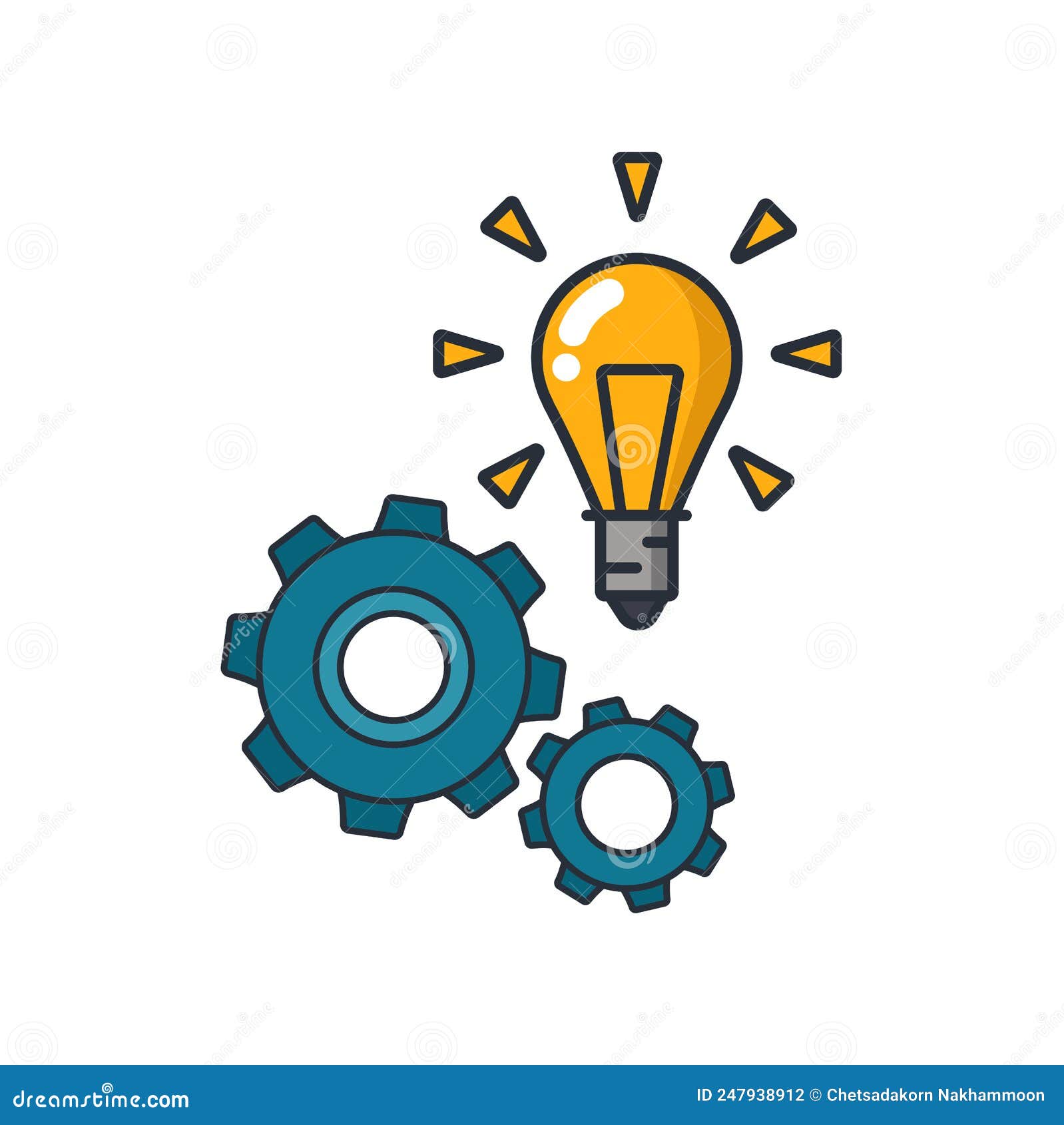 Colored Thin Icon of Cog and Lightbulb Stock Vector - Illustration of ...