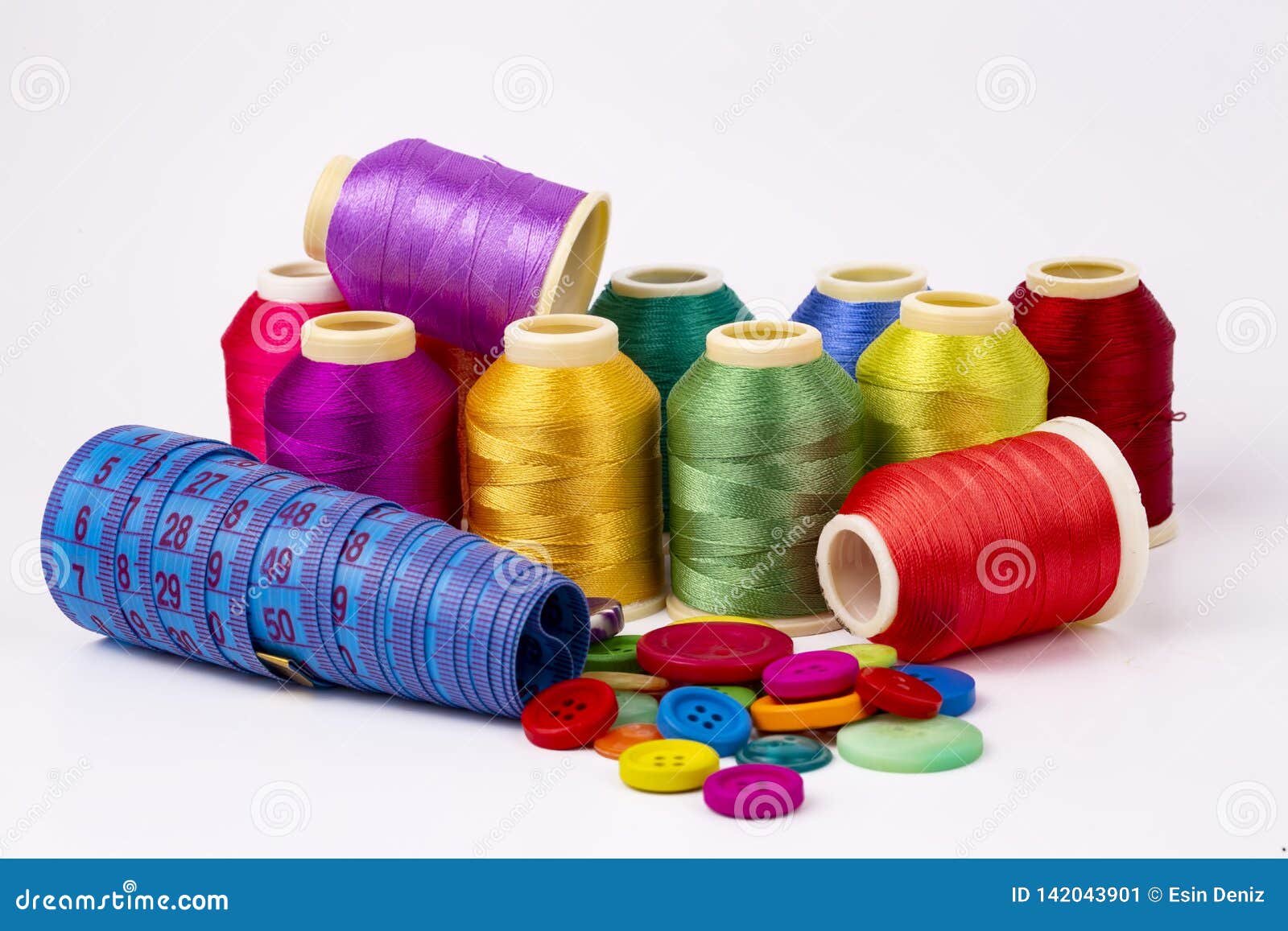 Colored Thread Coils on White Background, Sewing, Place for Text Stock ...