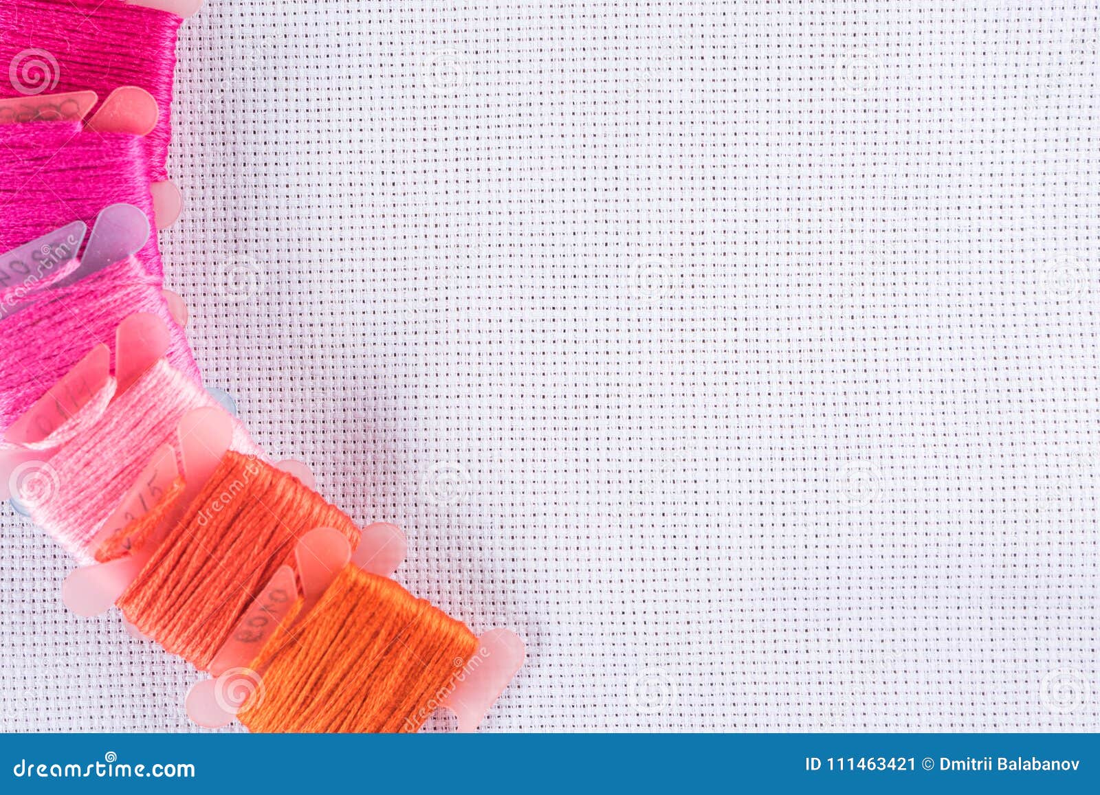 Colored Thread for Embroidery on White Canvas. Copy Spase. Stock Image ...