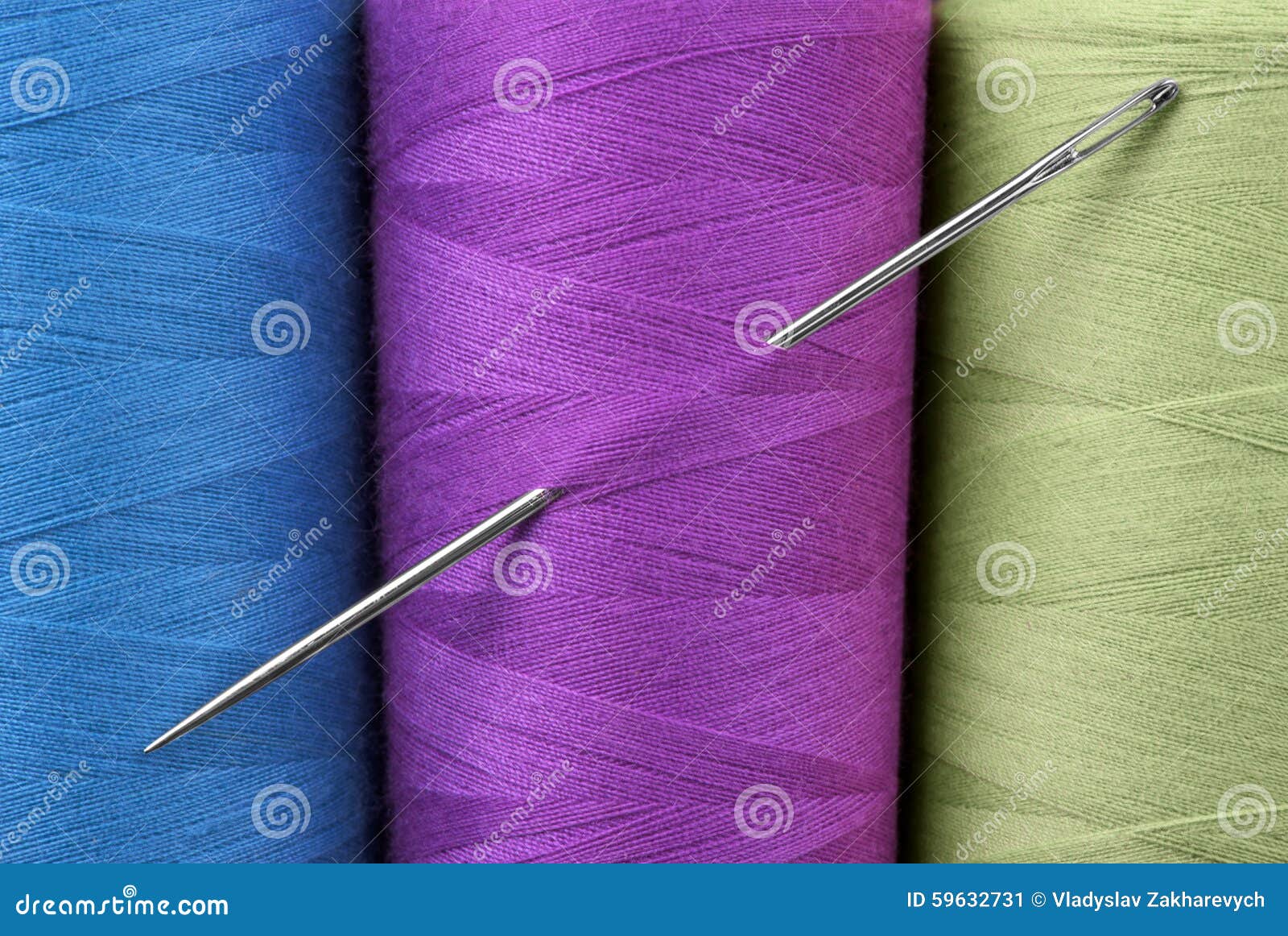 Set Of Colored Thread Coils On Plastic Pink Background, Sewing And ...