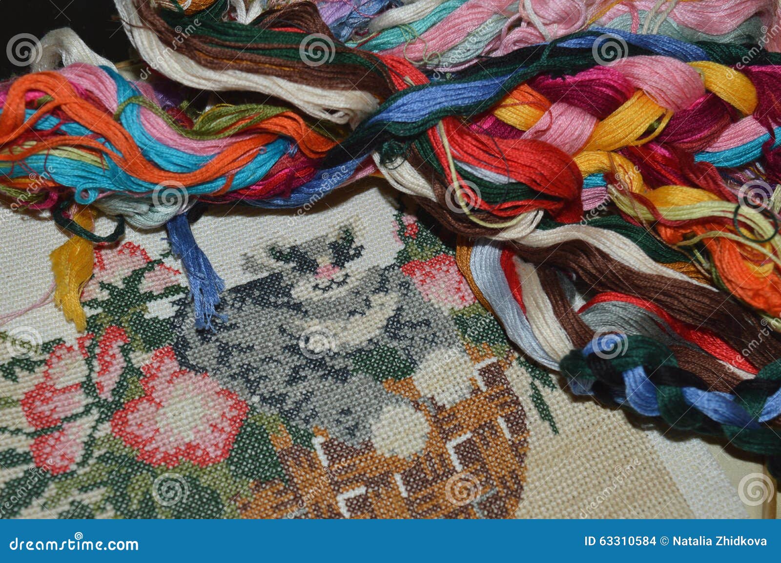 Colored Thread and Unfinished Embroidery Stock Photo - Image of pompom ...