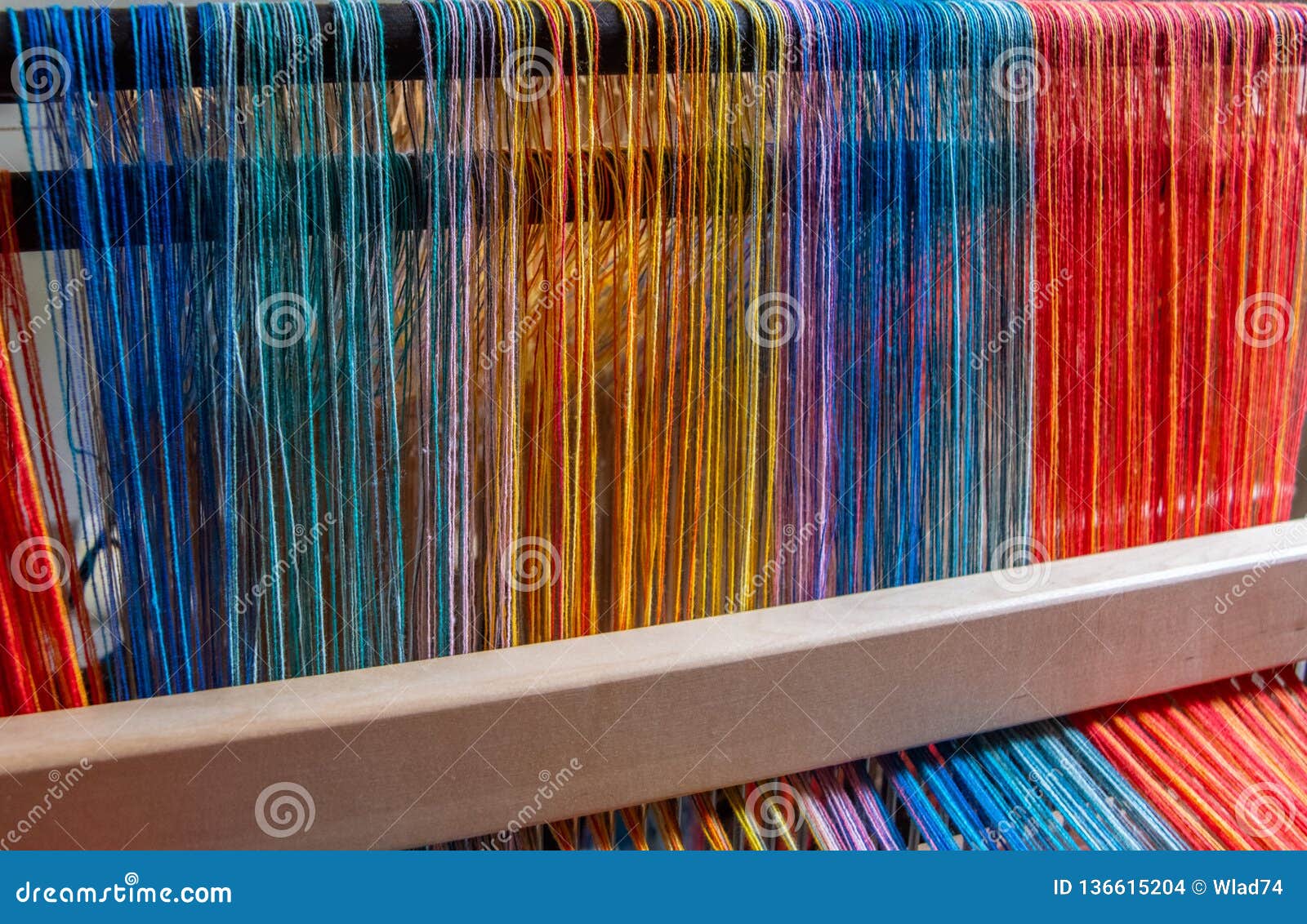 Colored Threads of an Ancient Wooden Loom Stock Photo - Image of ...