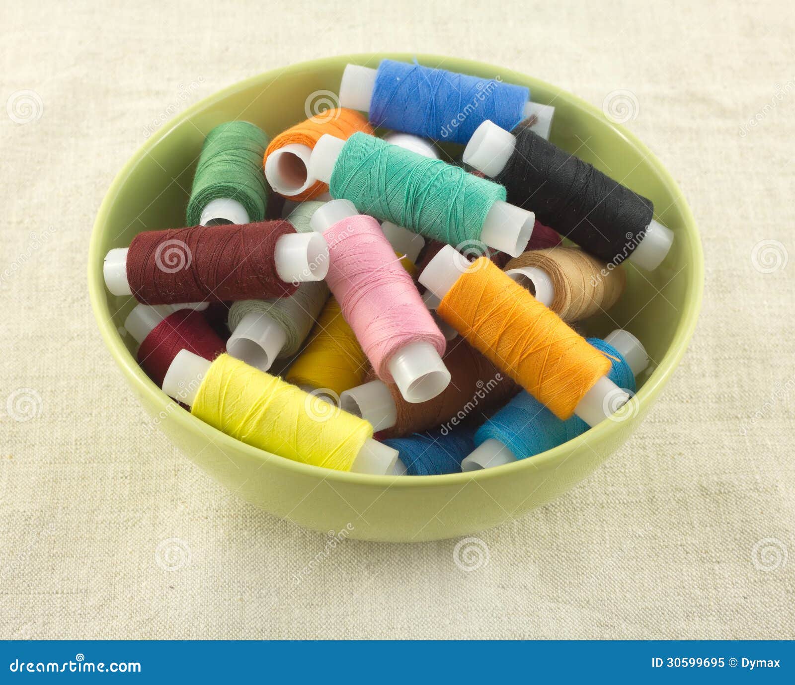 Colored Threads in Bowl on Fabric Closeup Stock Image - Image of ...