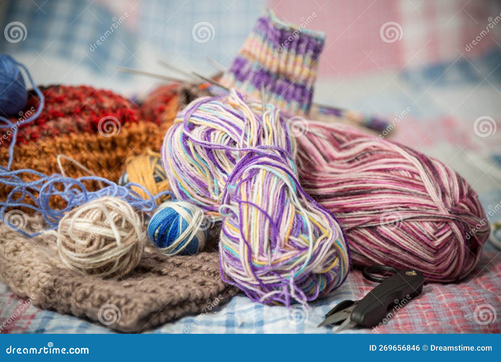 Colored Threads, Knitting Needles and Other Items for Hand Knitting ...