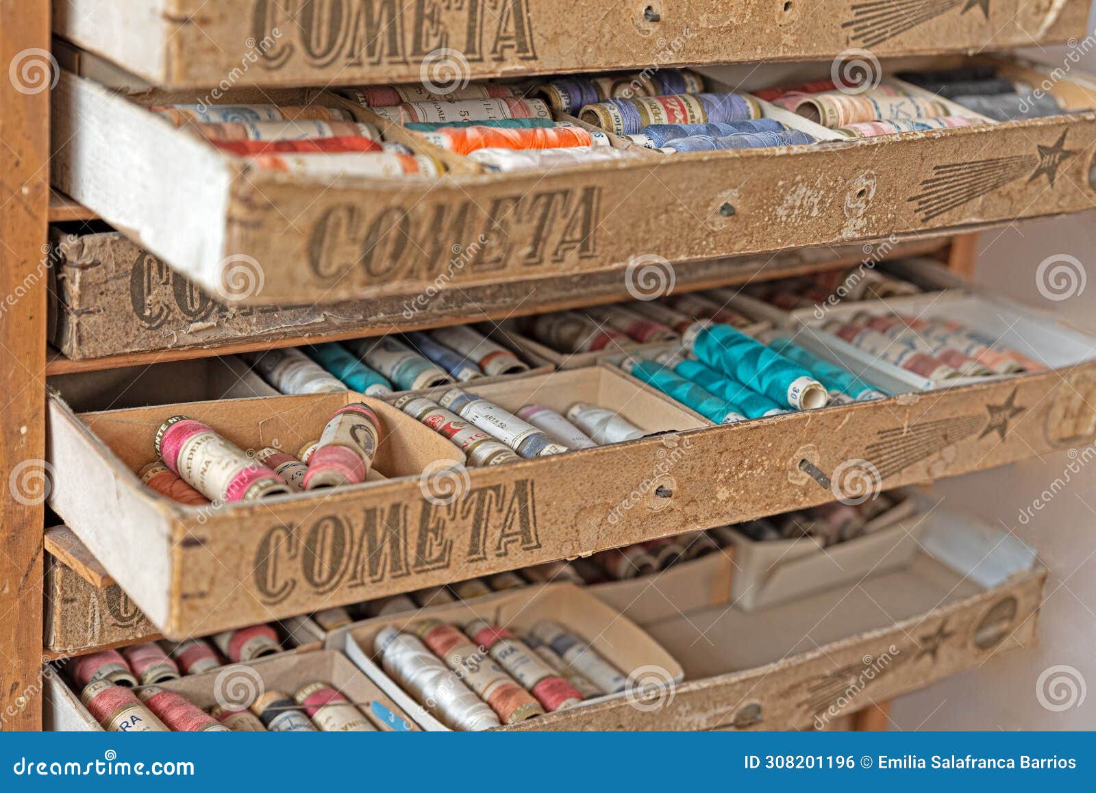 Colored Threads, Range of Colors in Old Chest of Drawers Editorial ...